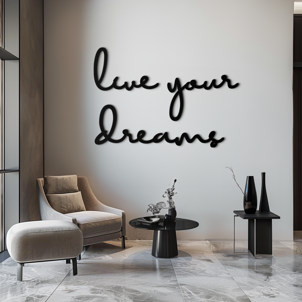 Live Your Dreams Metal Wall Art - Inspirational Script Wall Decor - KA