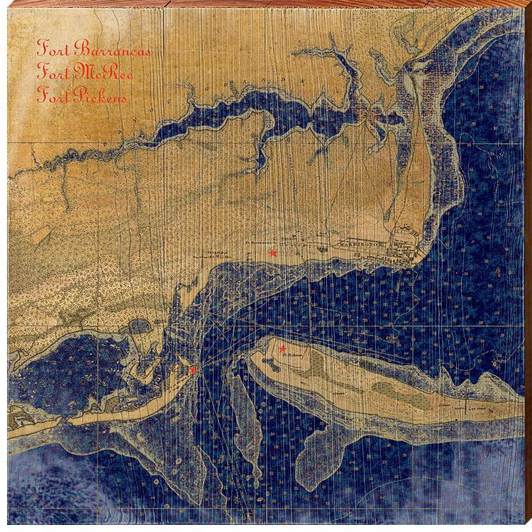 Fort Barrancas, Fort McRee, & Fort Pickens, Florida Antique Styled Map