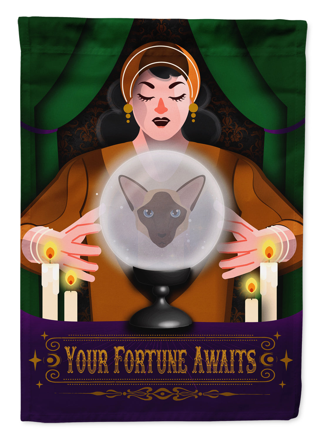 Colorpoint Longhair Cat Halloween House Flag