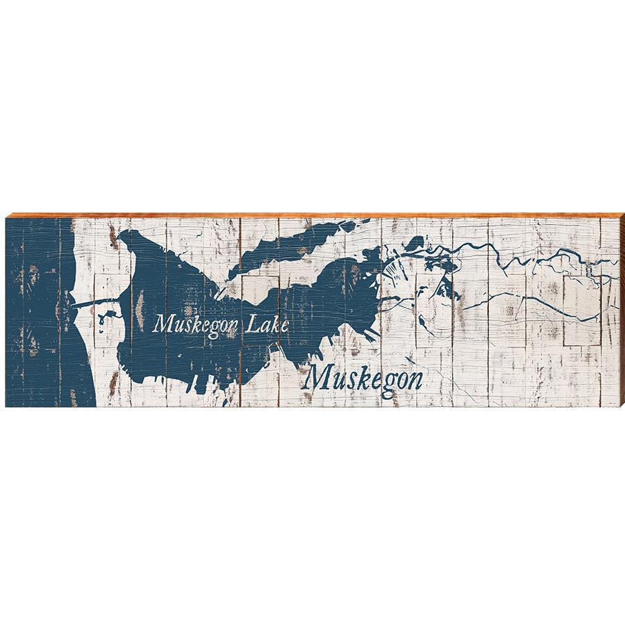 Muskegon, Michigan Navy & White Shabby Map | Wall Art Print on Real Wo