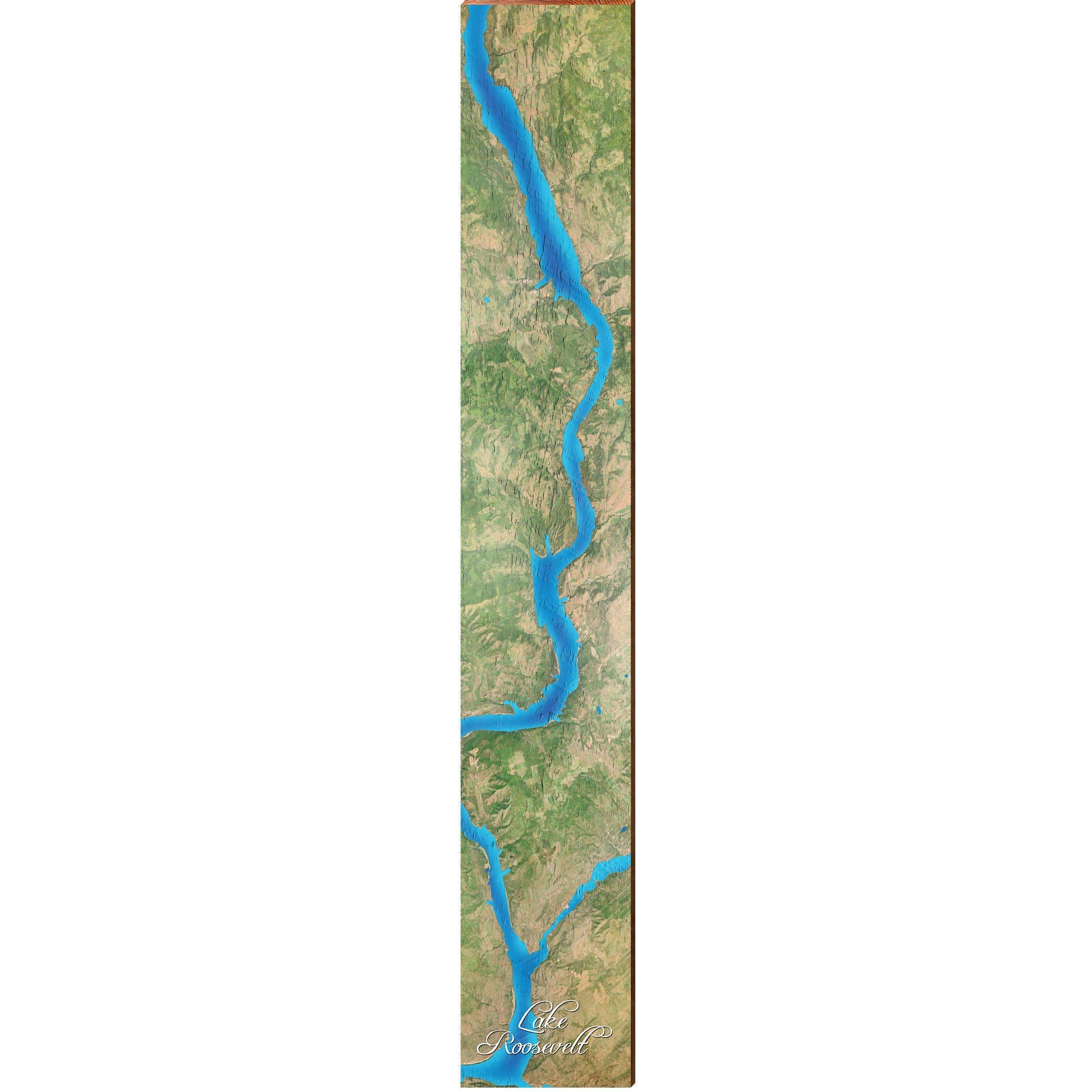 Lake Roosevelt Map Home Decor Art Print on Real Wood