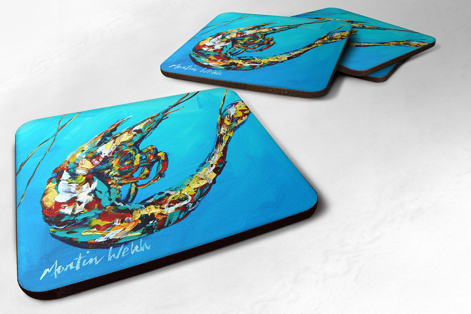 Shrimp Baby Shrimp Coasters - Set of 4 Lightweight Foam, Absorbent Dri