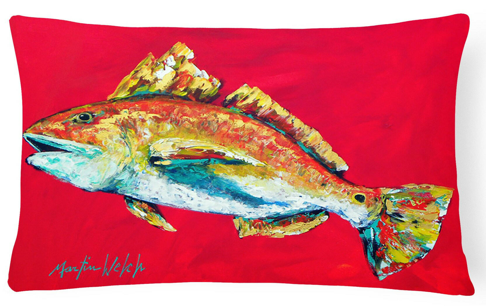 Fish - Red Fish Woo Hoo Canvas Fabric Decorative Pillow