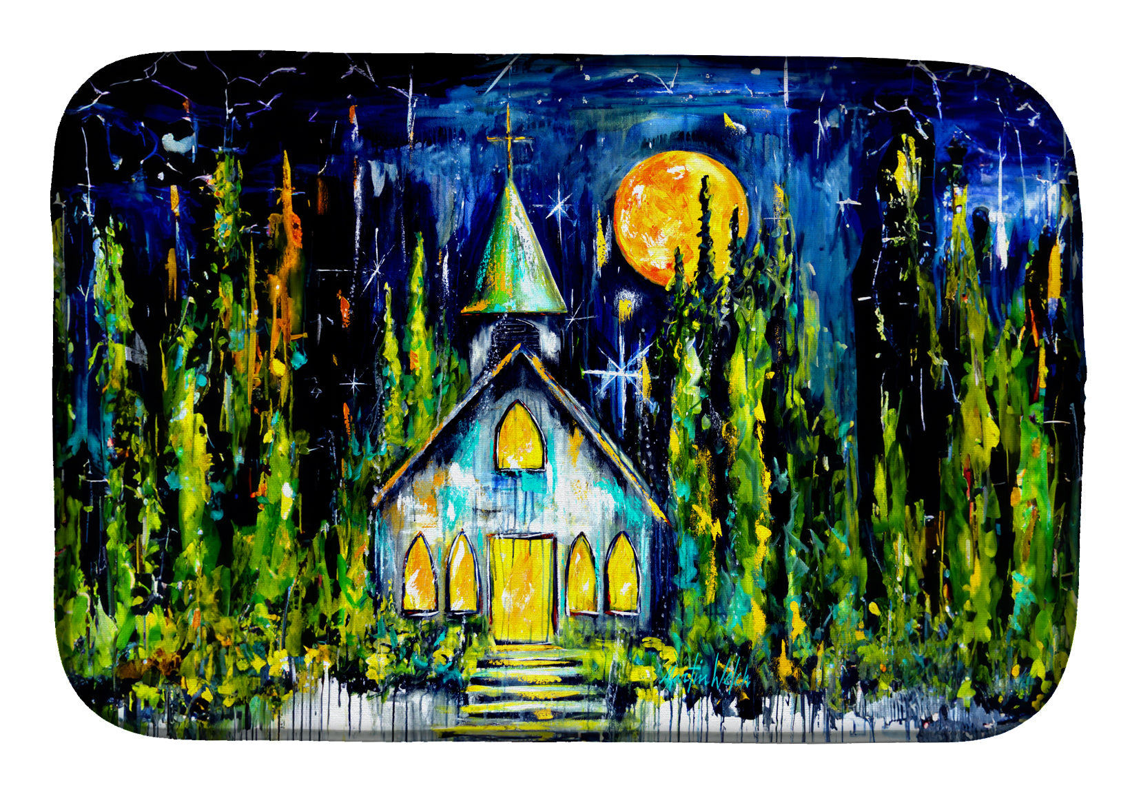 Rock of Ages Church Dish Drying Mat – Absorbent, Artistic Kitchen Esse