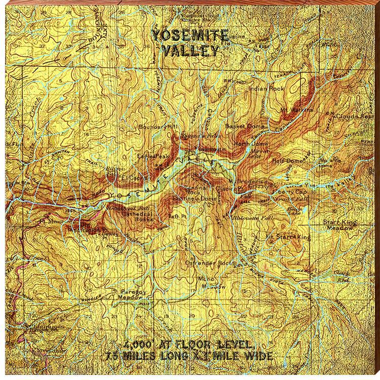 Yosemite Valley, California Topographic Map Wall Art | Wall Art Print