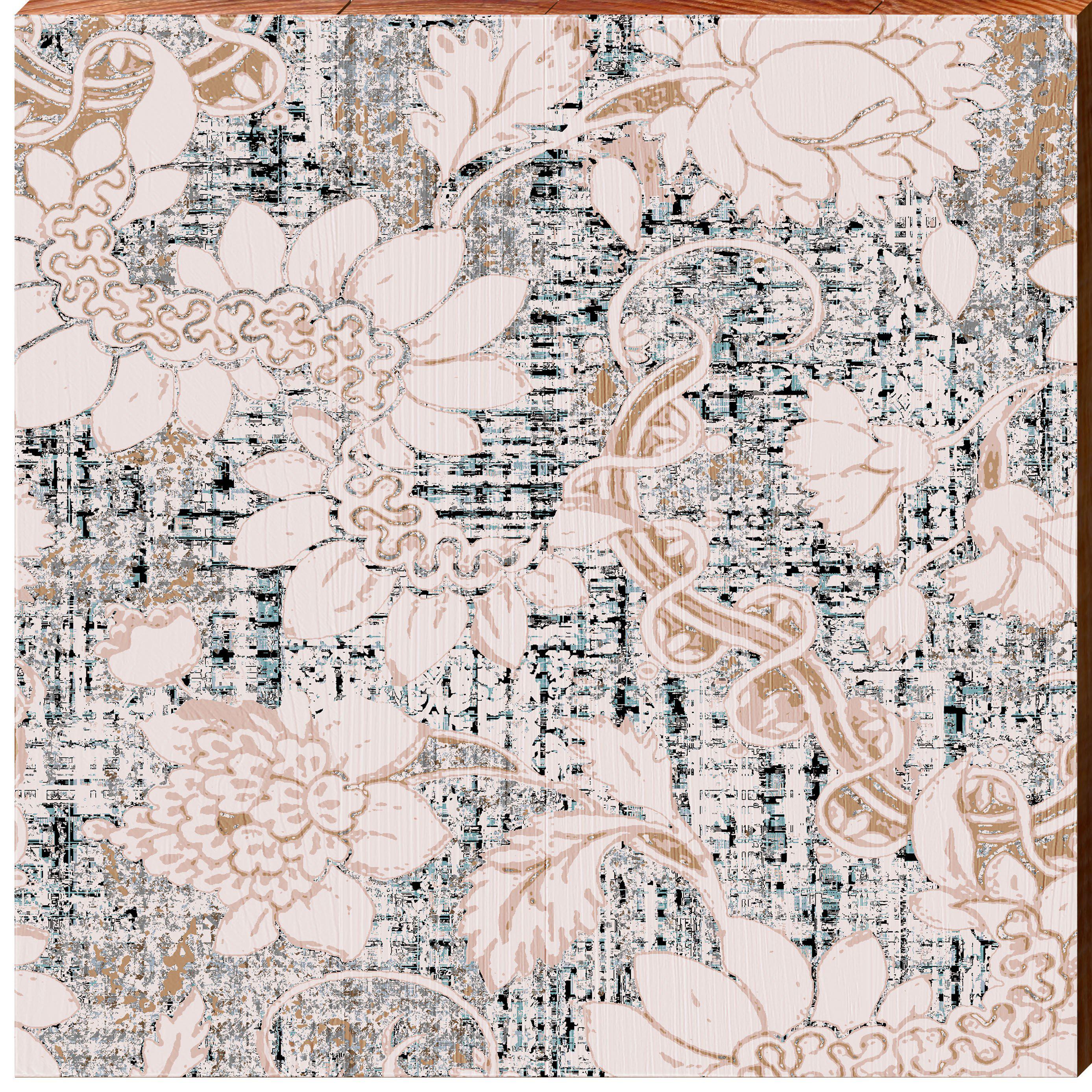 Boho Rug Pattern Light & Dark Floral | Wall Art Print on Real Wood