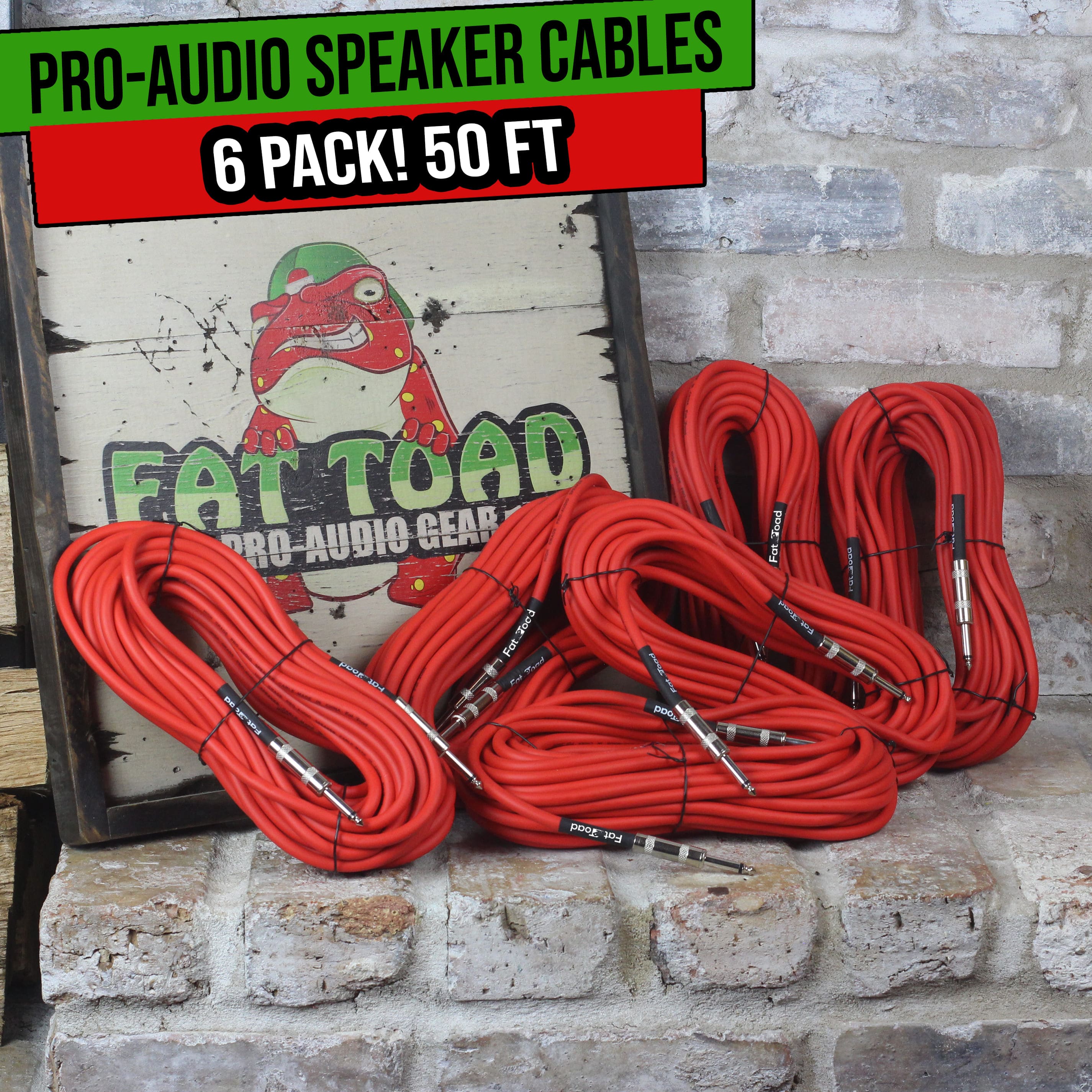 6 PACK - Speaker Cables by FAT TOAD | 50FT DJ PA Professional Pro Audi