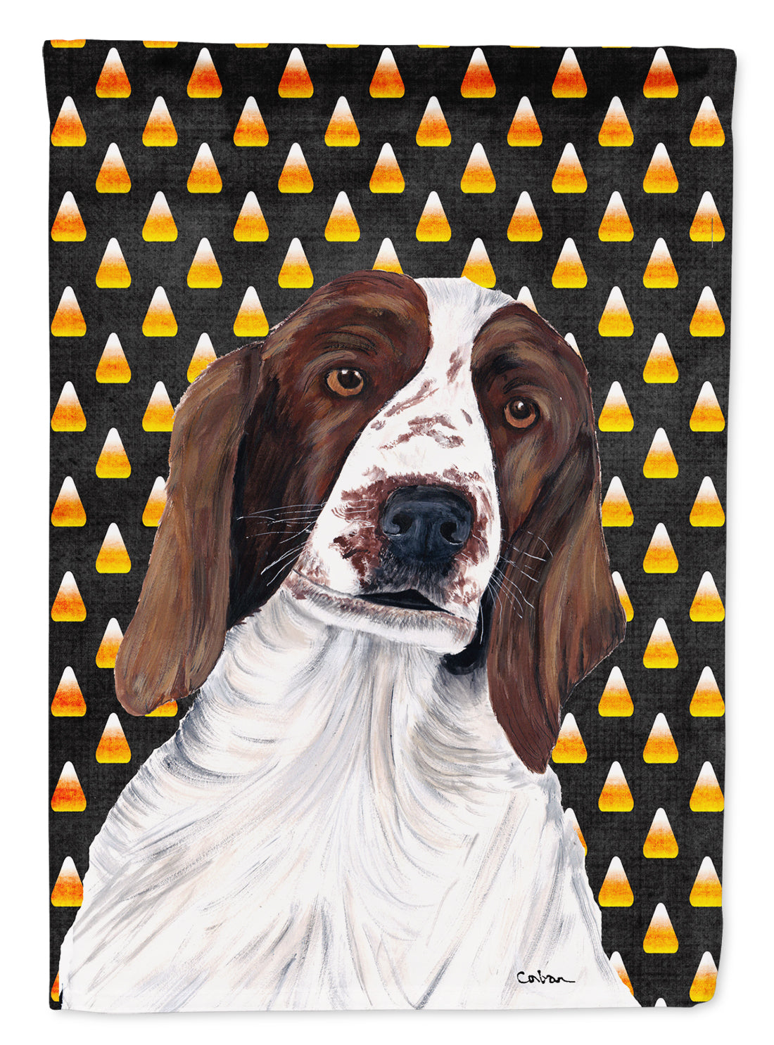 Welsh Springer Spaniel Candy Corn Halloween Portrait Flag Canvas House