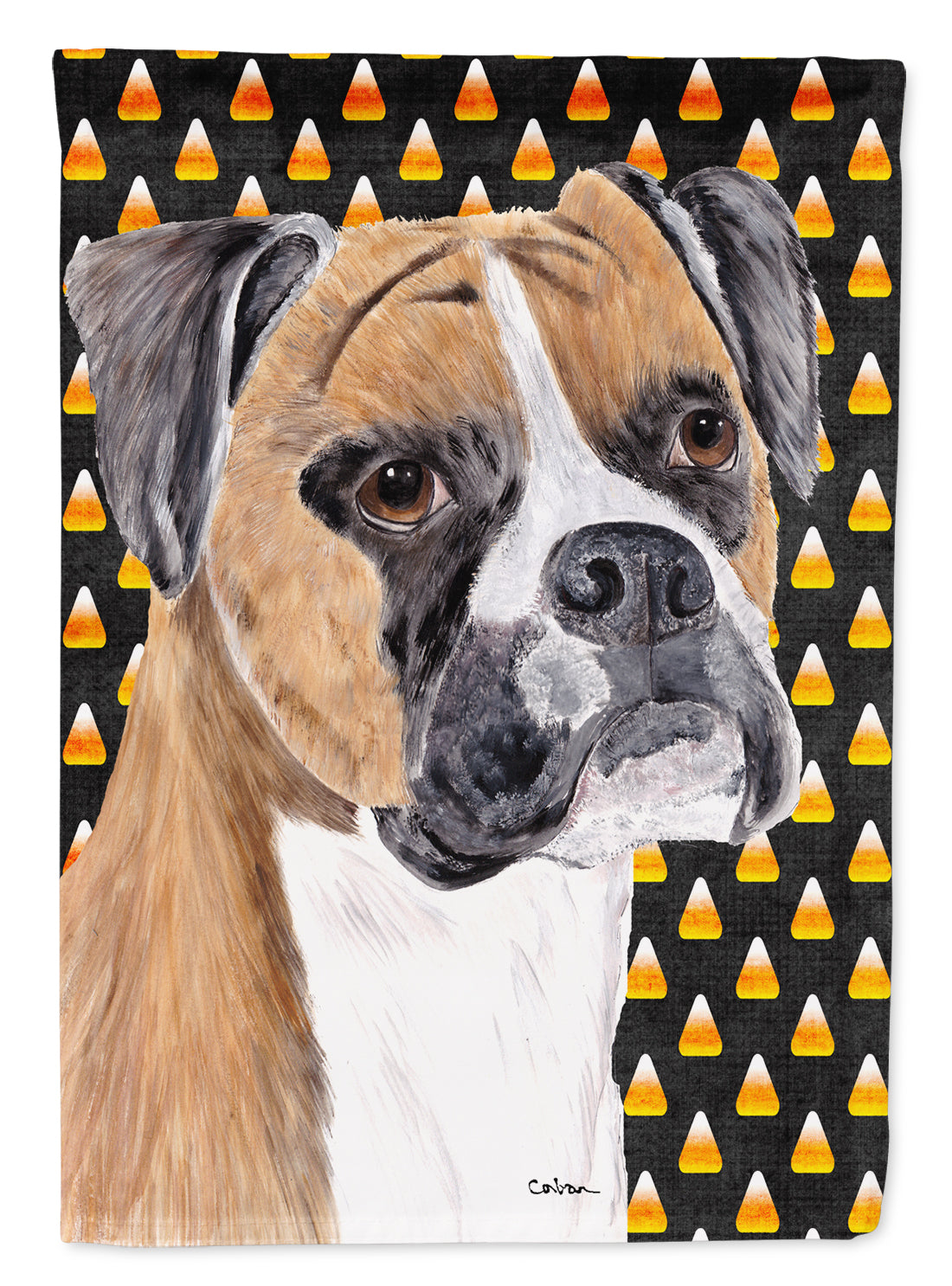 Boxer Fawn Uncropped Ears Candy Corn Halloween Portrait Flag Canvas Ho
