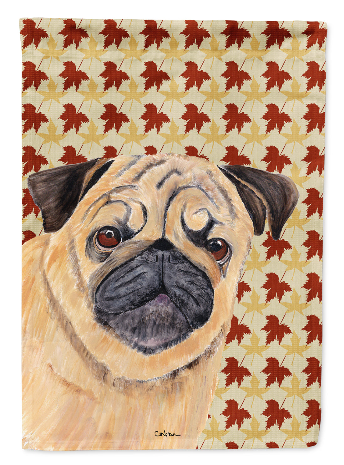 Pug Fall Leaves Portrait Flag Canvas House Size