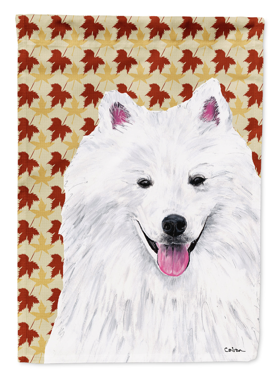 American Eskimo Fall Leaves Portrait Garden Flag – Decorative Outdoor