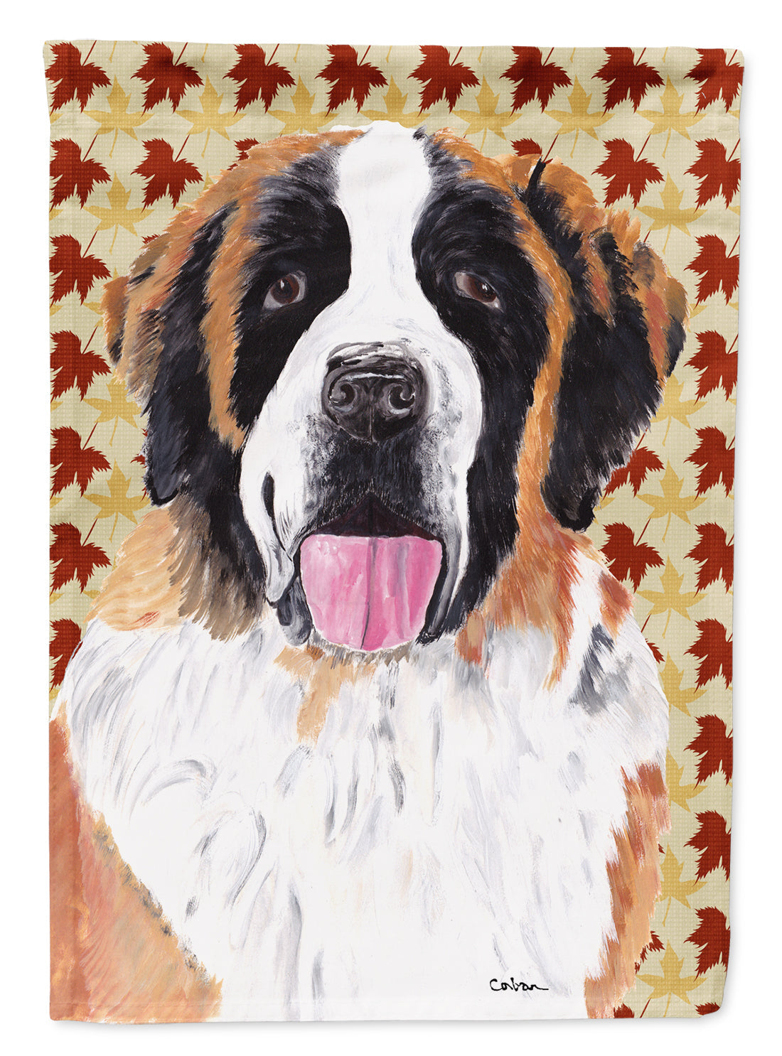 Saint Bernard Fall Leaves Portrait Flag Canvas House Size