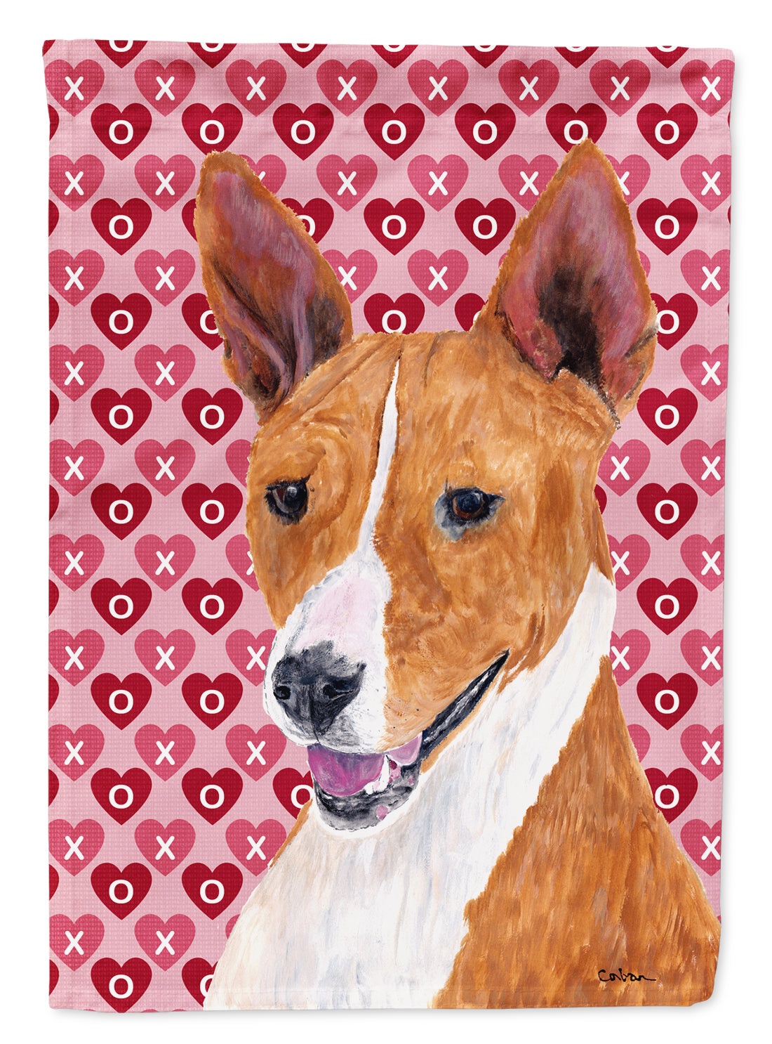 Basenji Hearts Love and Valentine's Day Portrait Flag Canvas House Siz