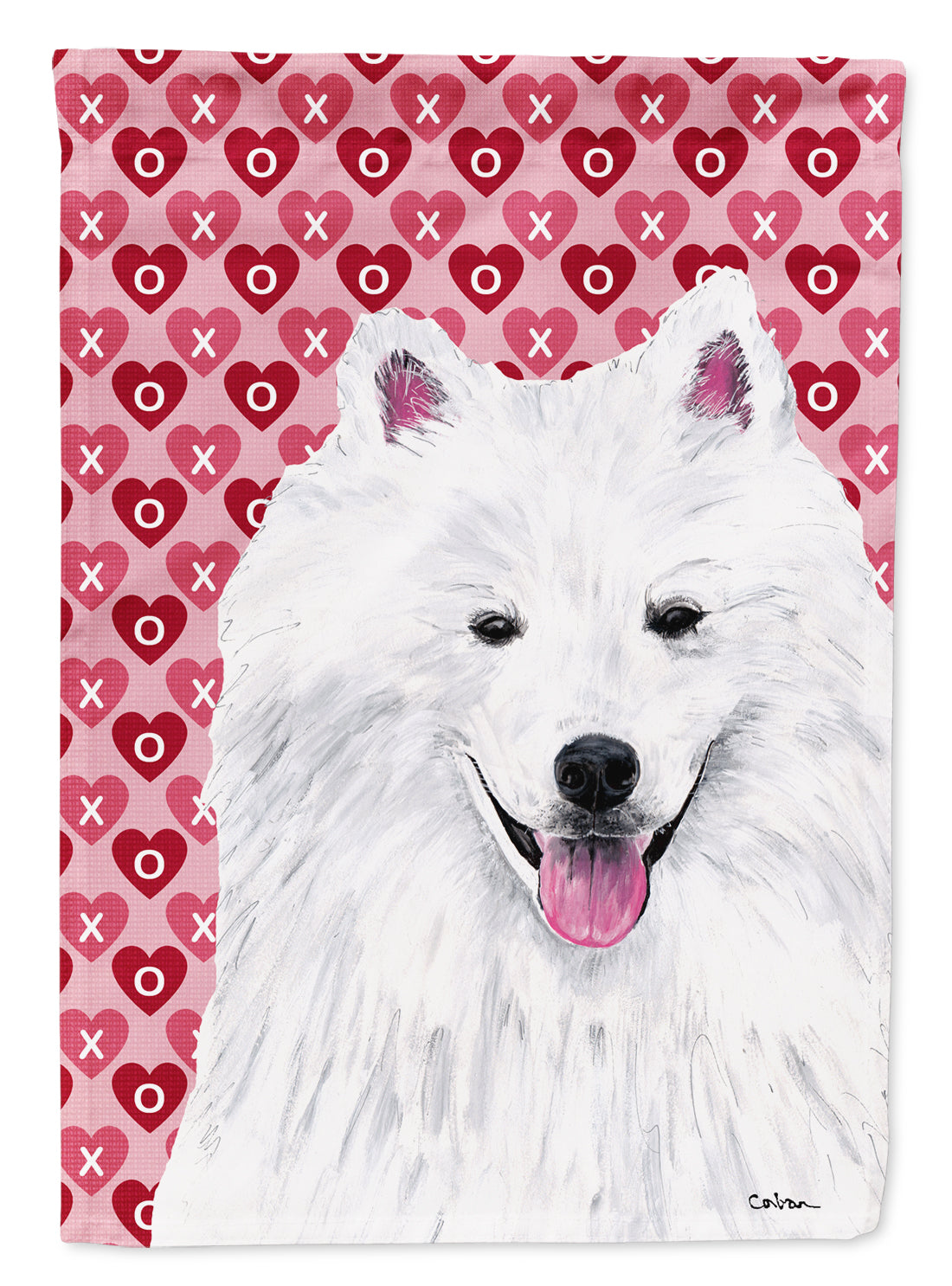 American Eskimo Hearts Love and Valentine's Day Portrait Flag Canvas H