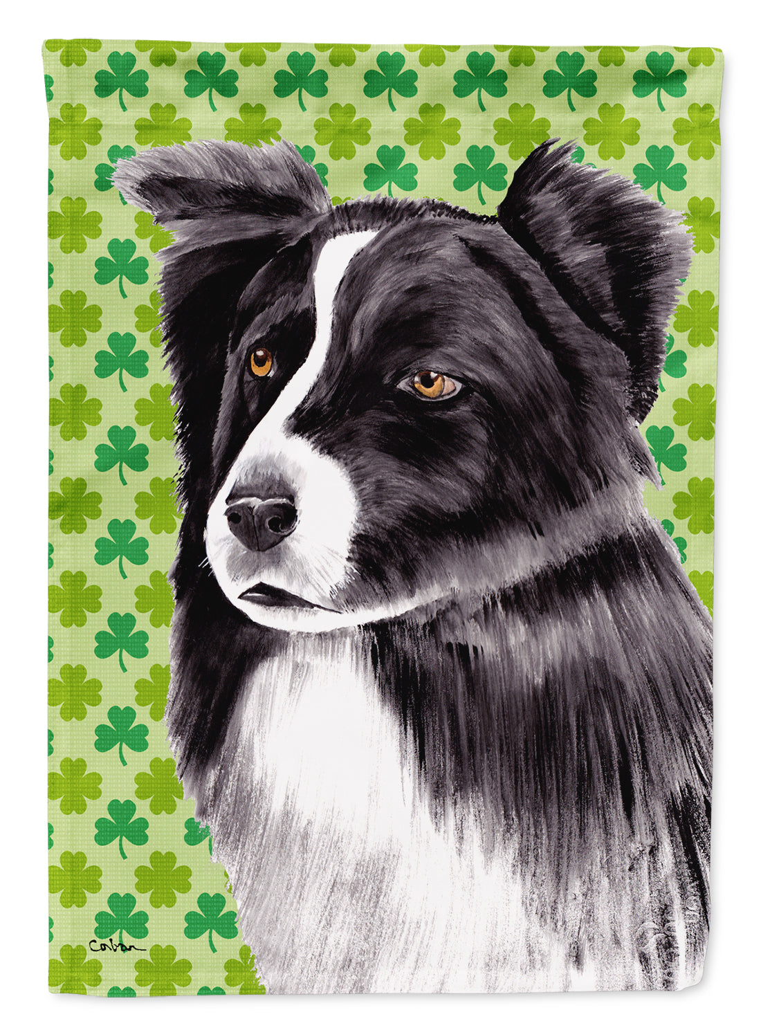 Border Collie St. Patrick's Day Shamrock Portrait Flag Canvas House Si