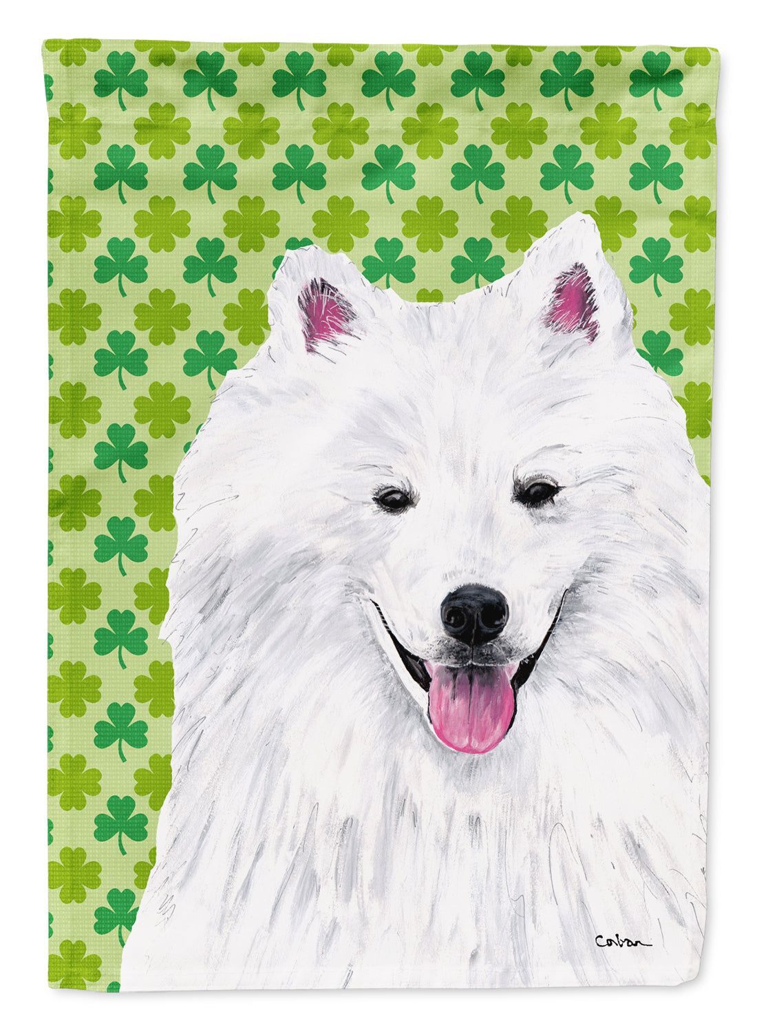 American Eskimo St. Patrick's Day Shamrock Portrait Flag Canvas House