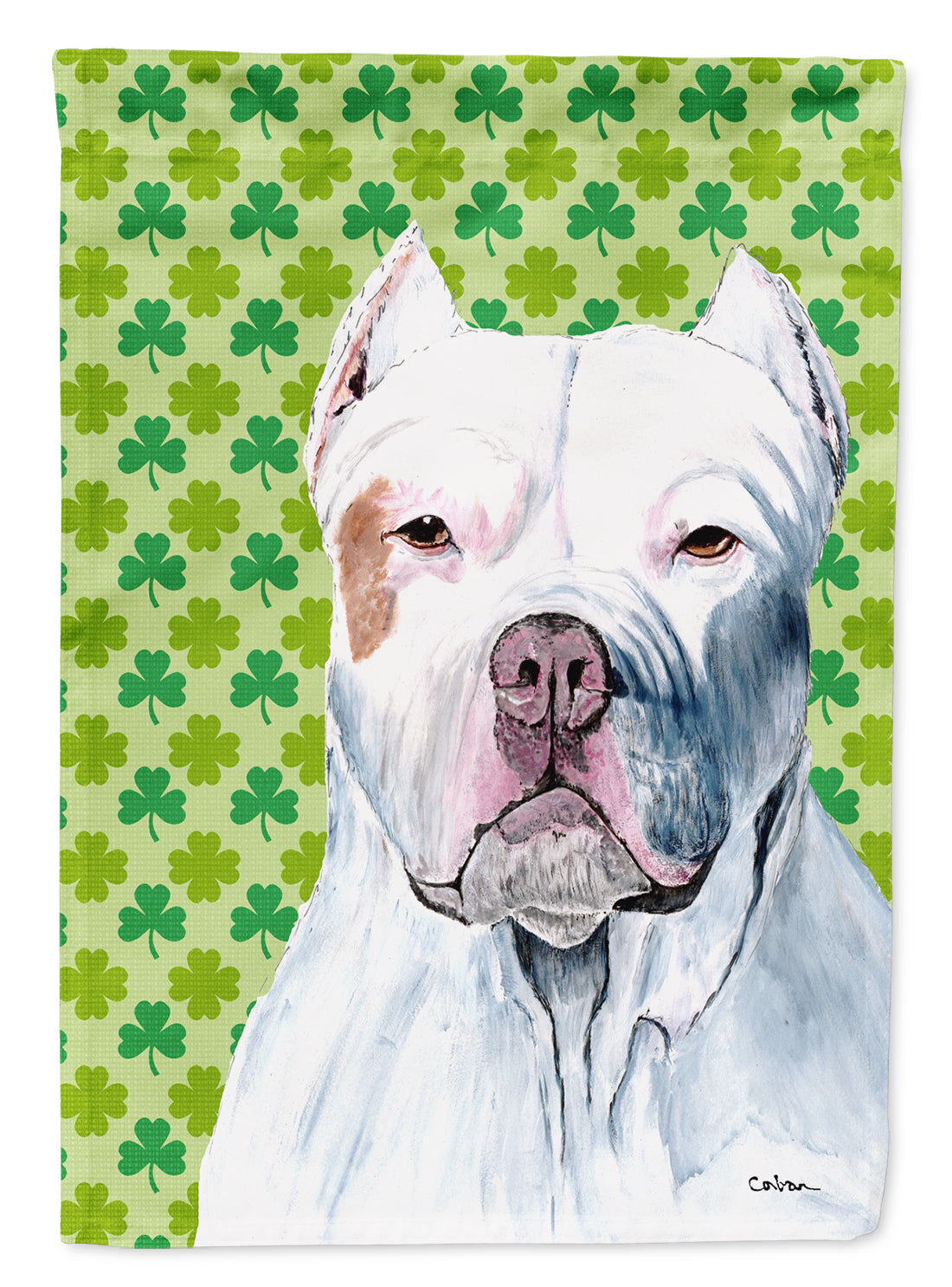 Pit Bull St. Patrick's Day Shamrock Portrait Flag Canvas House Size