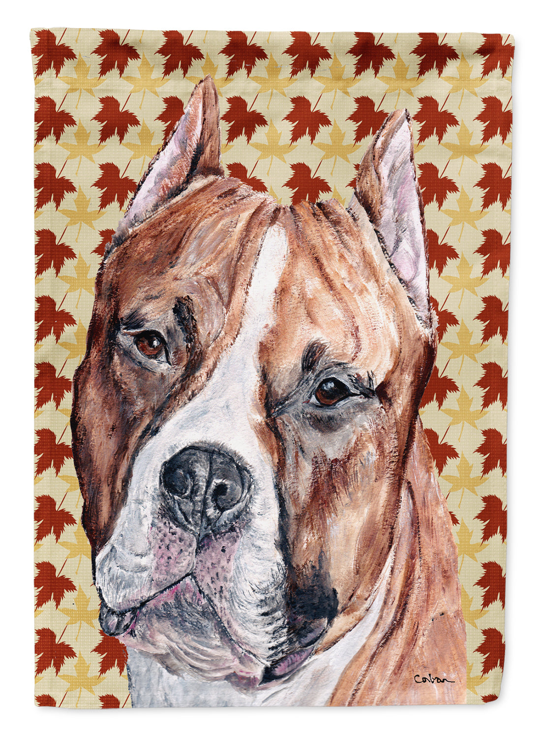 Staffordshire Bull Terrier Staffie Fall Leaves Flag Canvas House Size