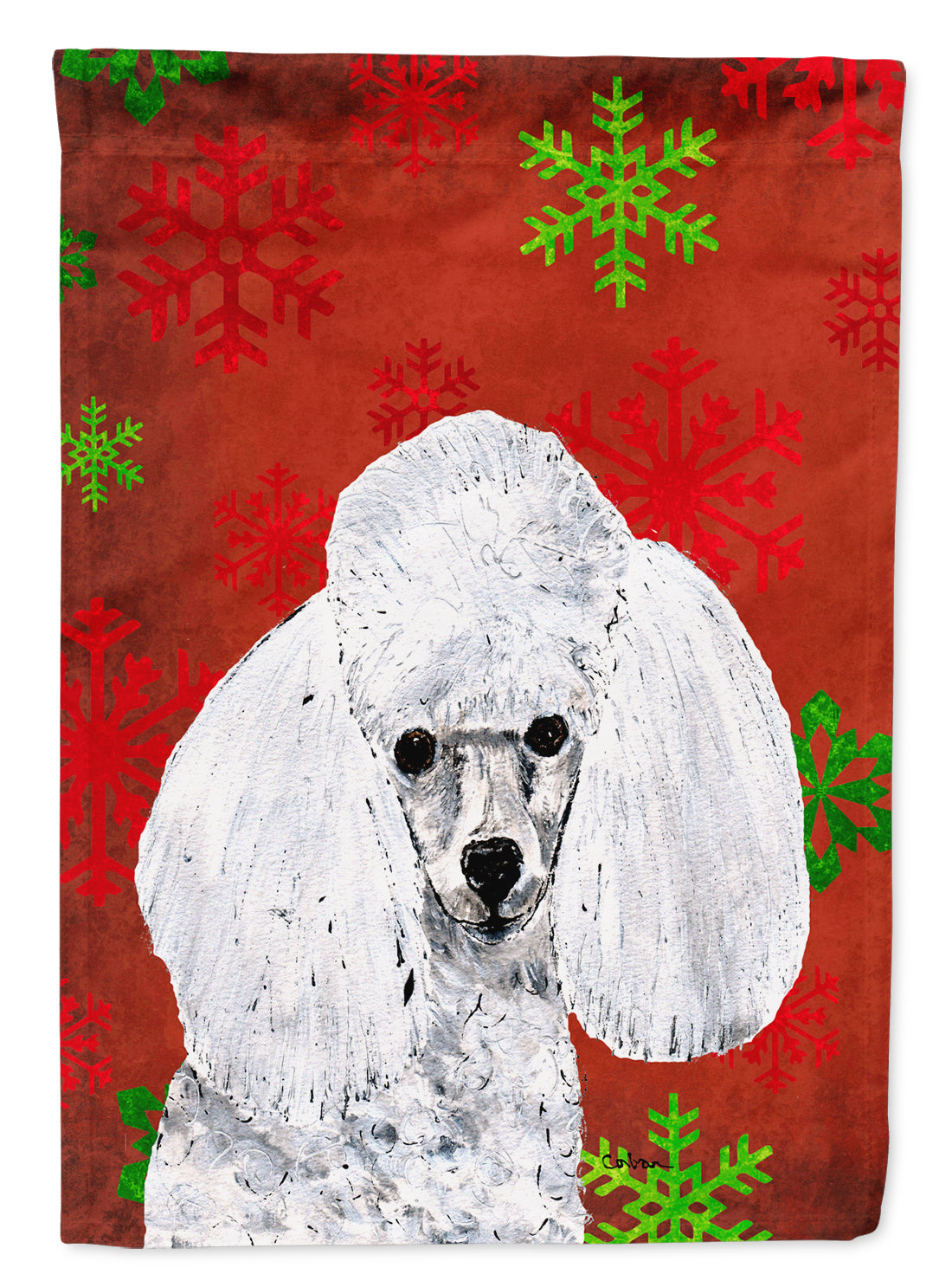 White Toy Poodle Red Snowflakes Holiday Garden Flag - Outdoor Decorati