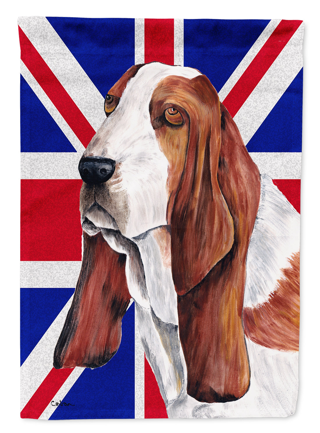 Basset Hound with English Union Jack British Flag Flag Canvas House Si