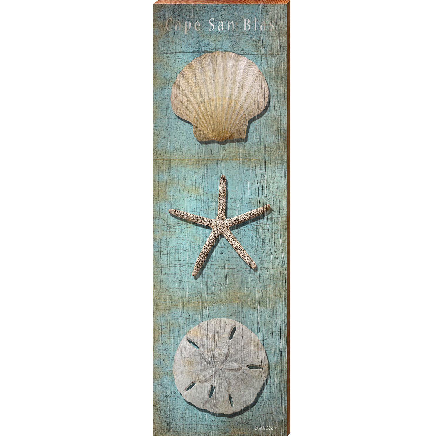 Cape San Blas Vertical Triple Shells | Wall Art Print on Real Wood
