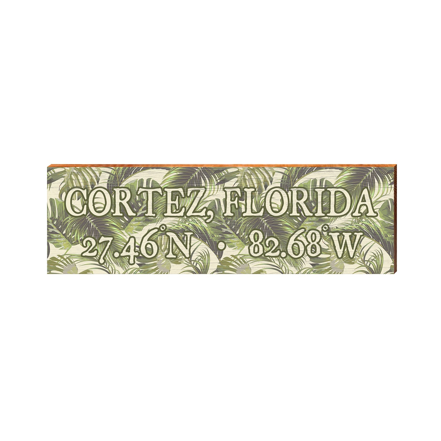 Cortez, Florida Palm Pattern Wooden Sign | Wall Art Print on Real Wood