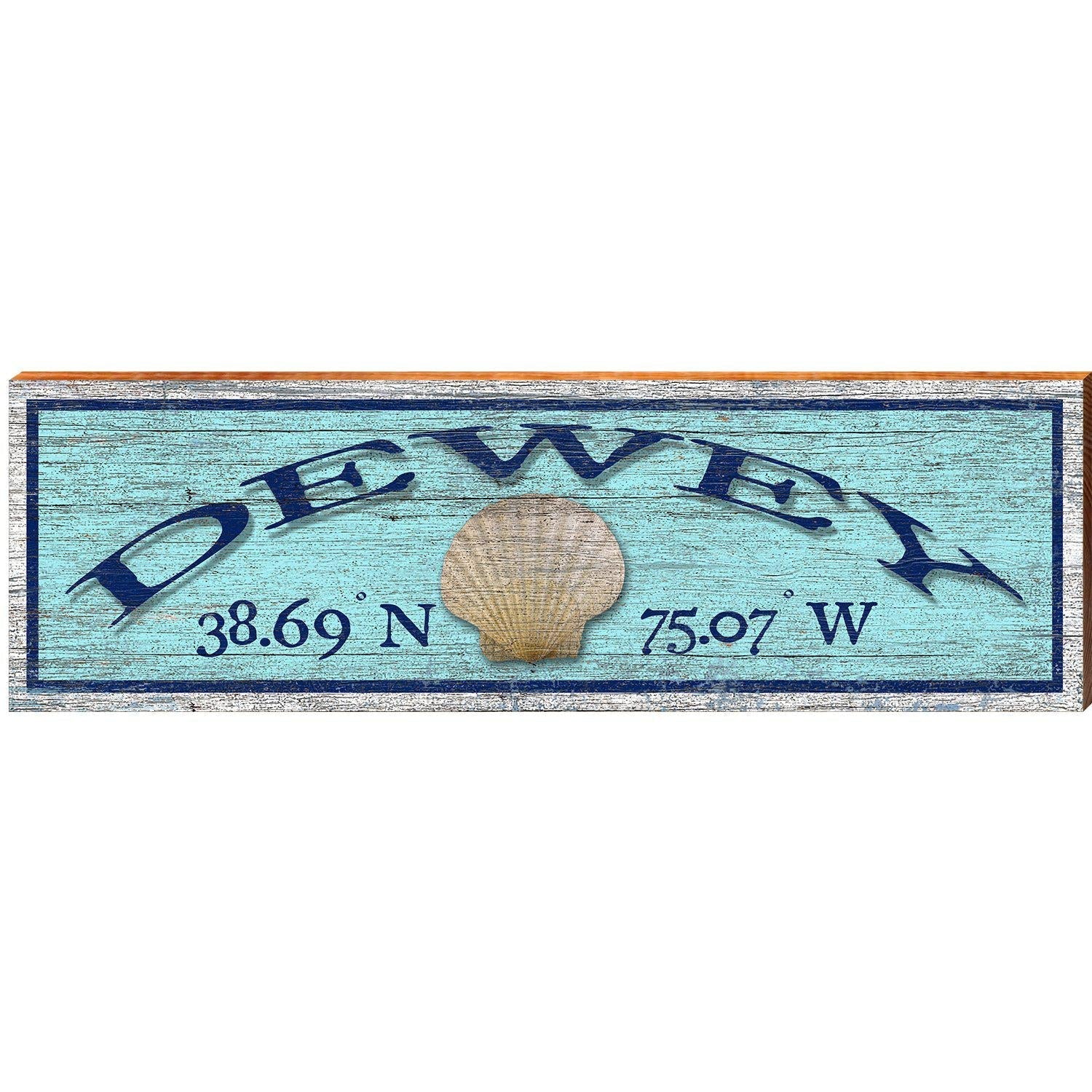 Dewey Shell Blue Latitude Longitude | Wall Art Print on Real Wood
