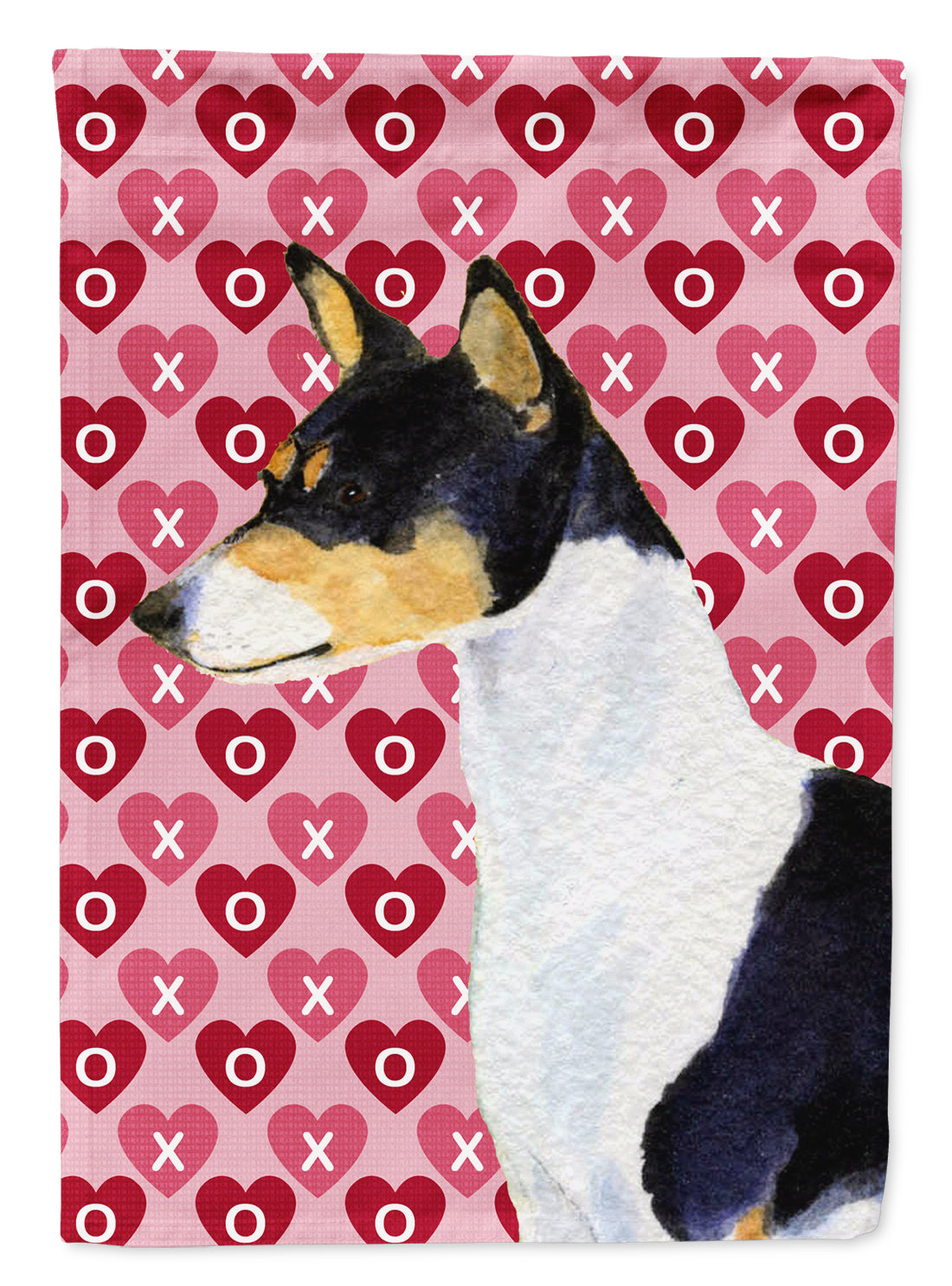 Basenji Hearts Love and Valentine's Day Portrait Flag Canvas House Siz