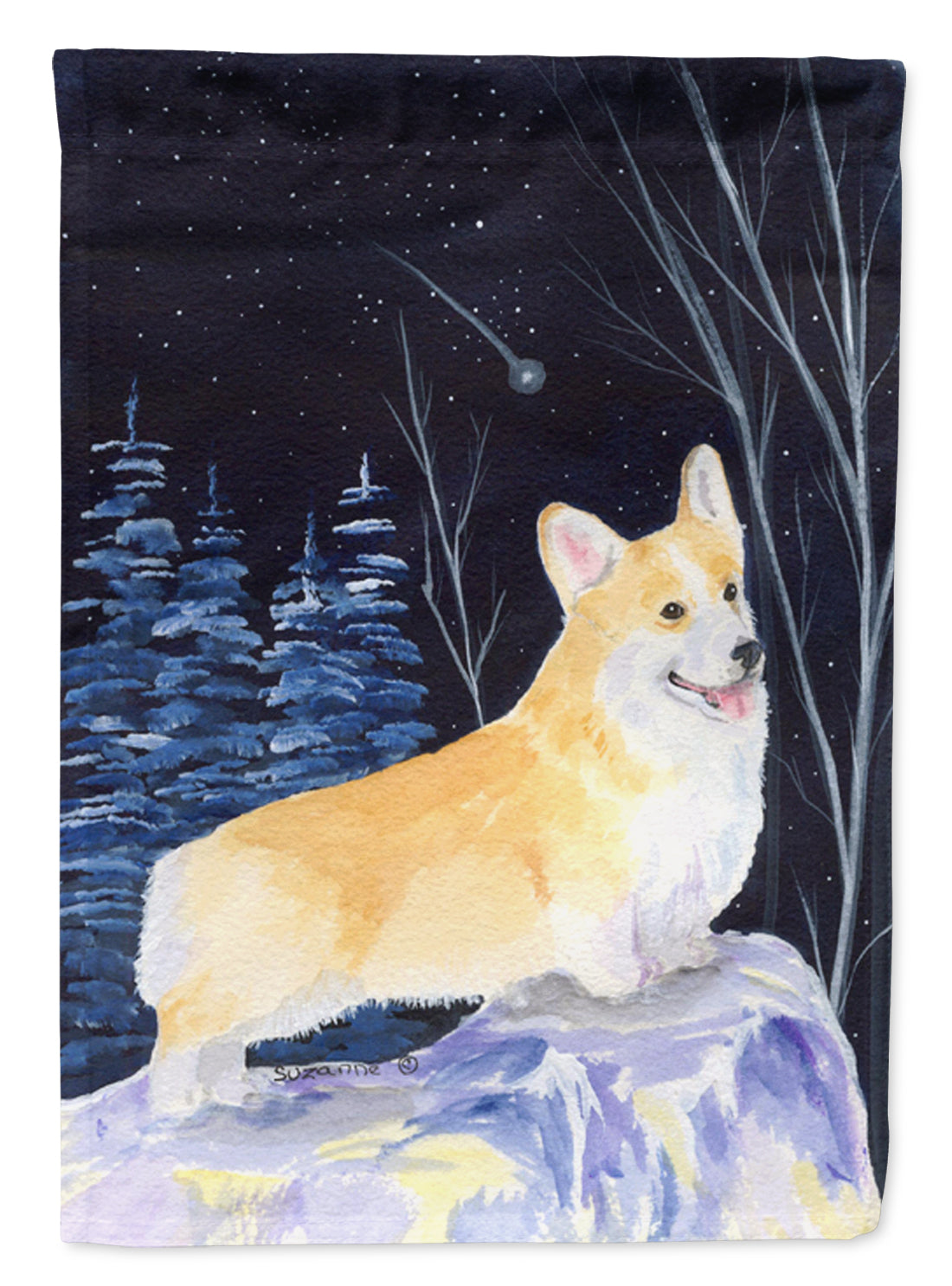 Starry Night Corgi Flag Canvas House Size