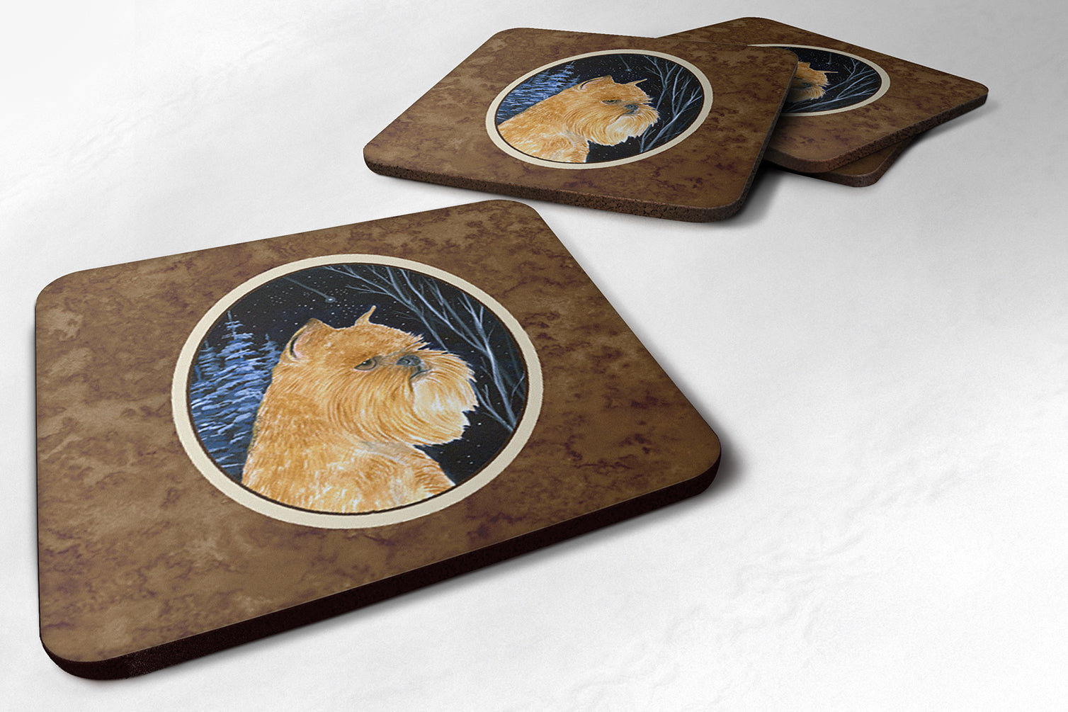 Starry Night Brussels Griffon Coasters - Set of 4 Lightweight Foam, Ab