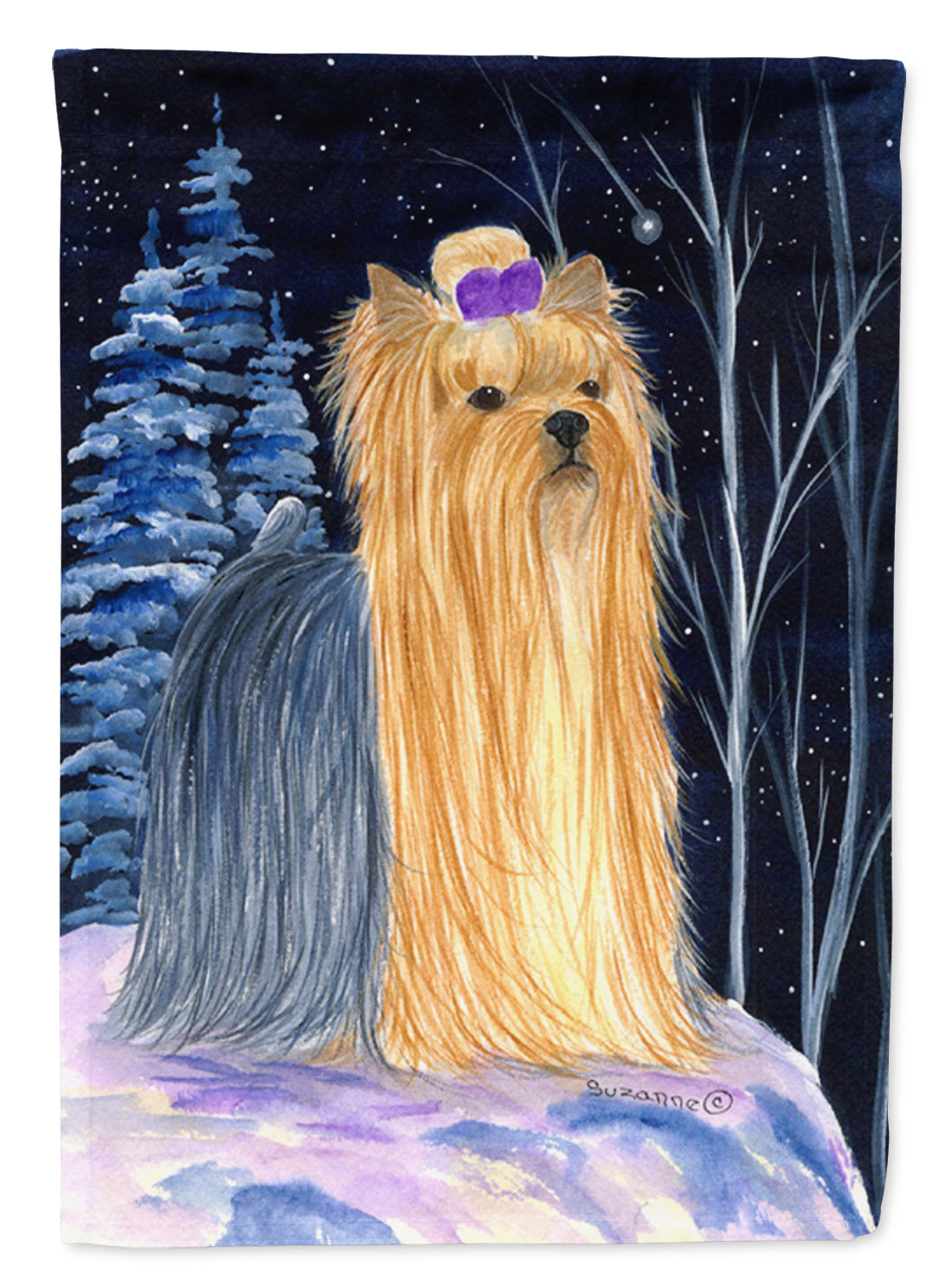 Starry Night Yorkie Flag Canvas House Size