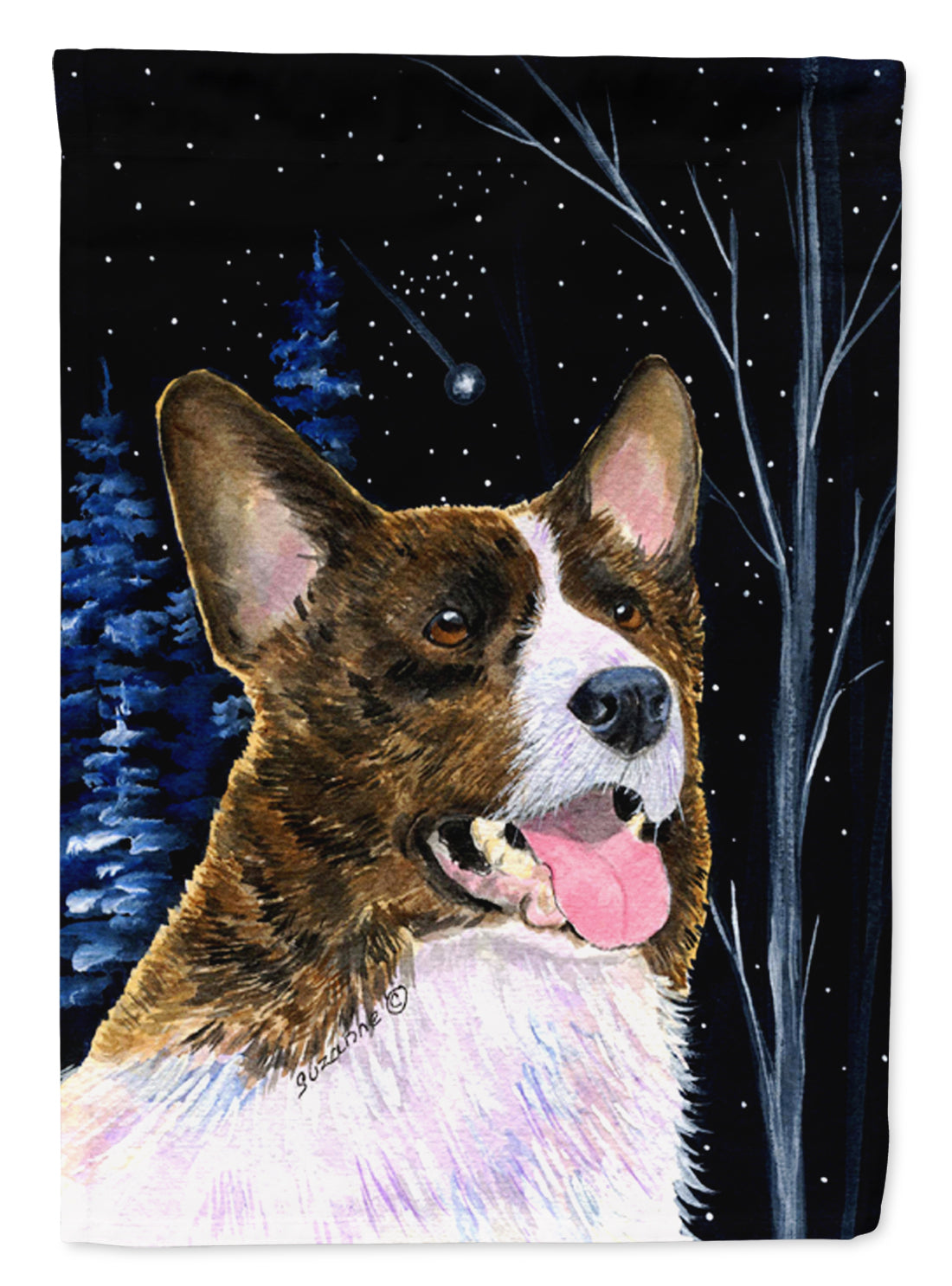 Starry Night Corgi Flag Canvas House Size