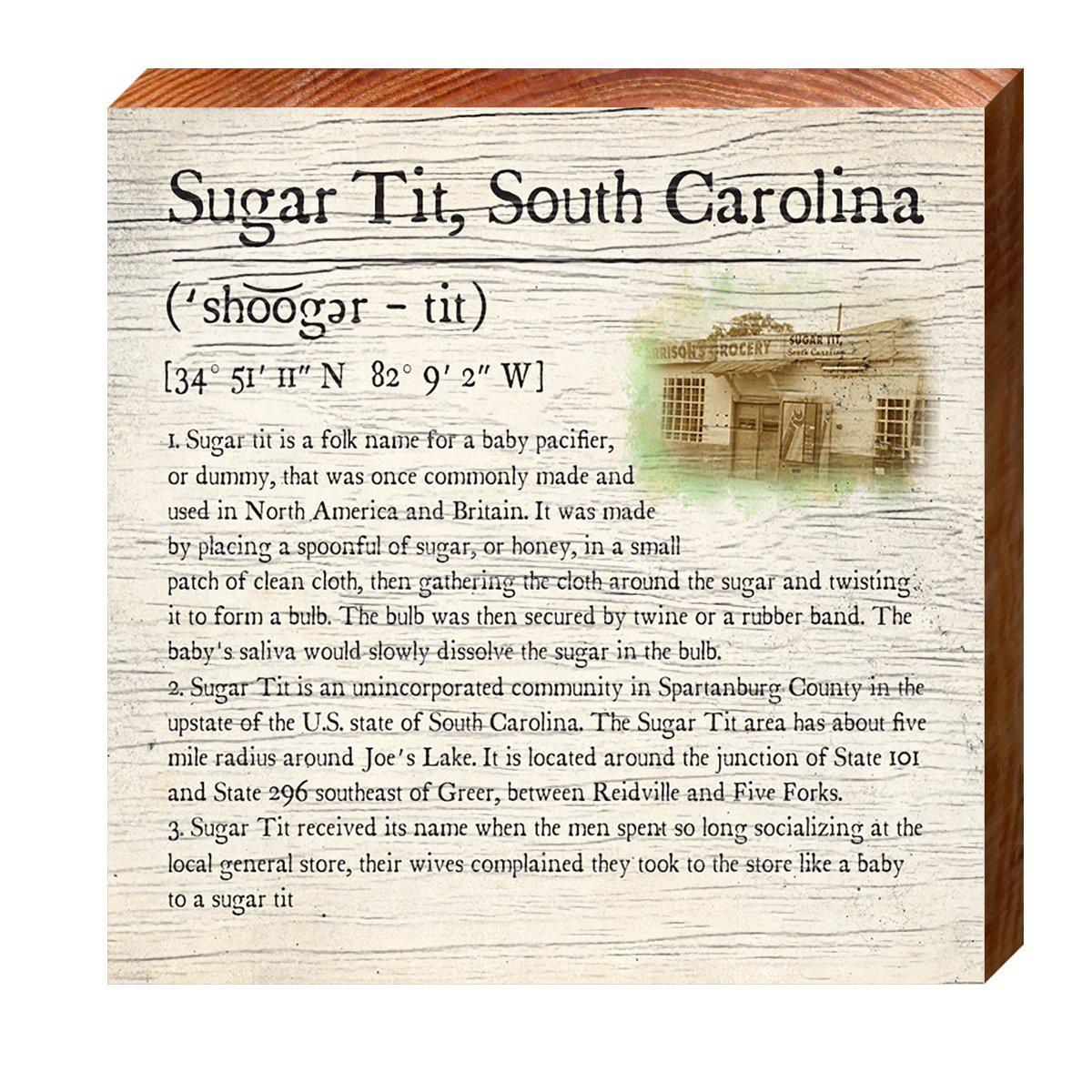 Sugar Tit, South Carolina Definition | Wall Art Print on Real Wood