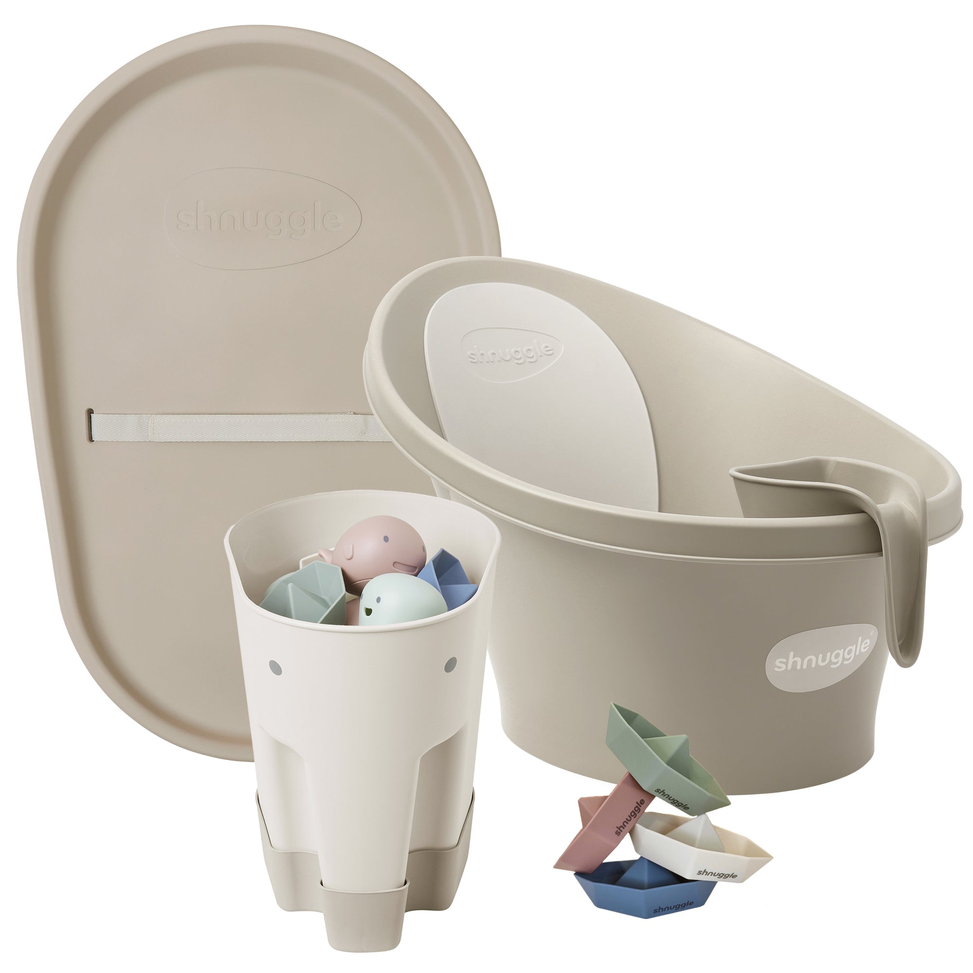 Shnuggle Bathtime Essentials Bundle | Baby Bath, Rinse Jug, Ellie Toy