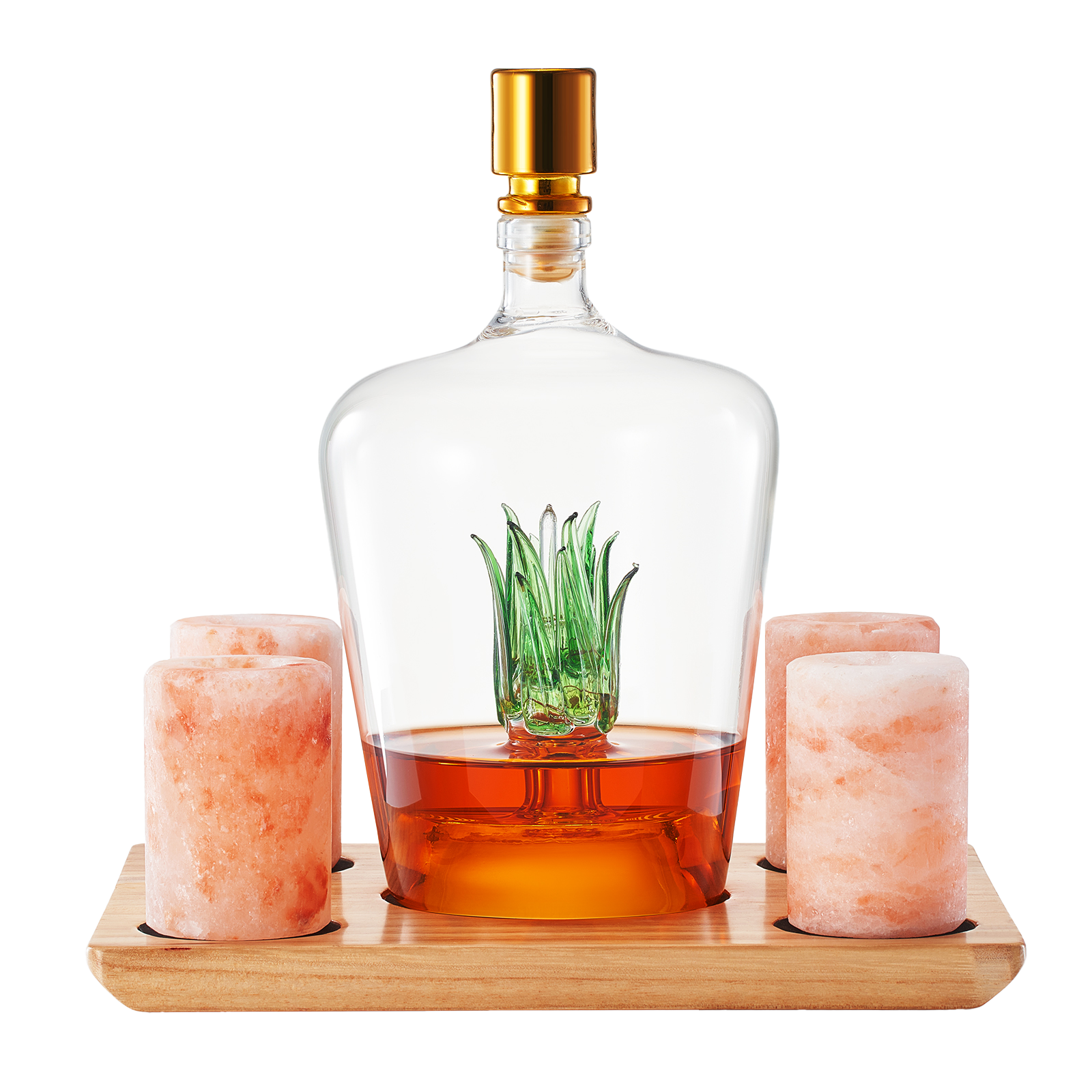 Tequila Decanter With Four Pink Himalayan Salt Shot Glasses Set, Perfe