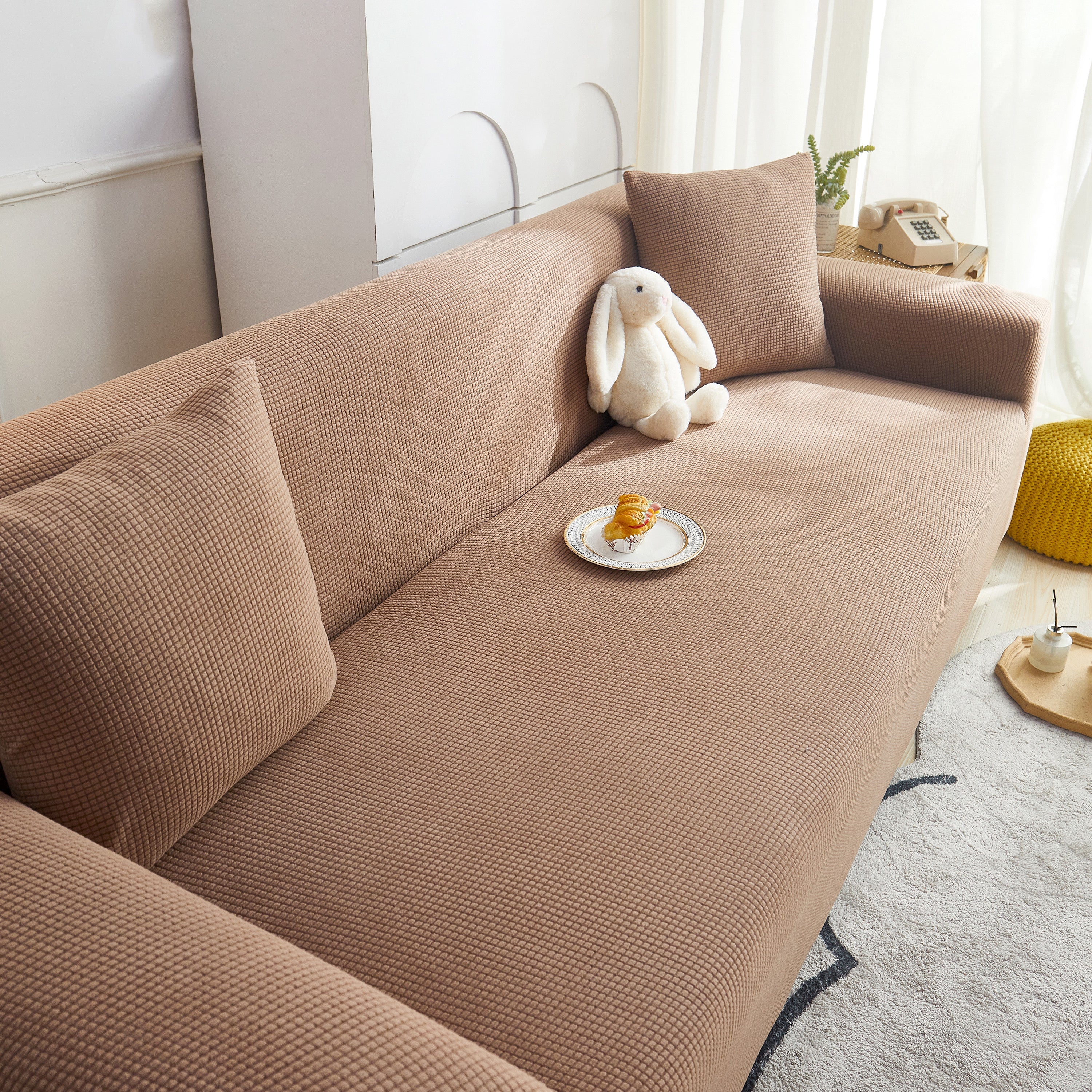 Grid Textured Stretch Sofa Cover, Soft Elastic Slipcover for Couch Pro