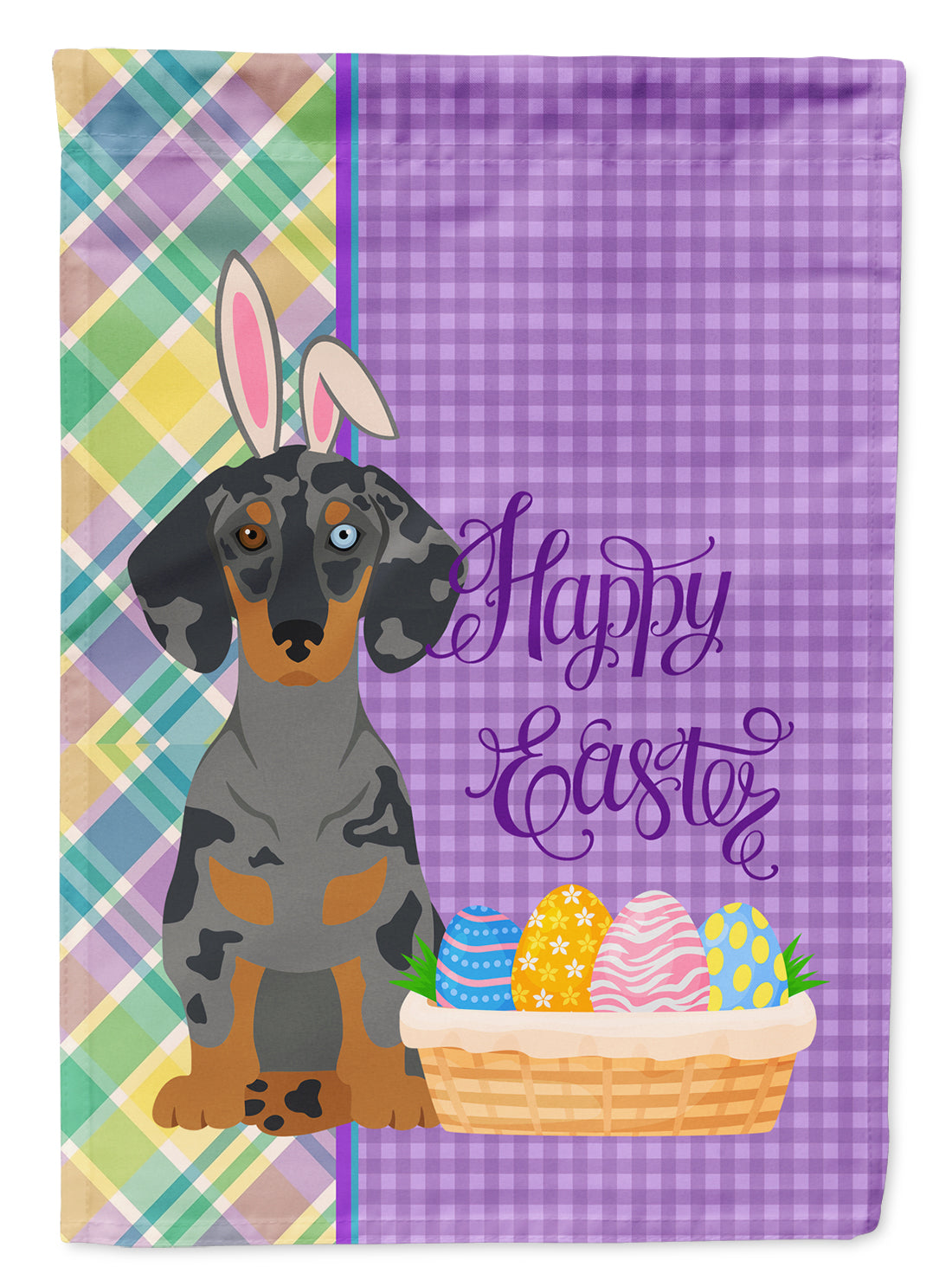 Black Dapple Dachshund Easter Garden Flag – Decorative Outdoor Yard Fl