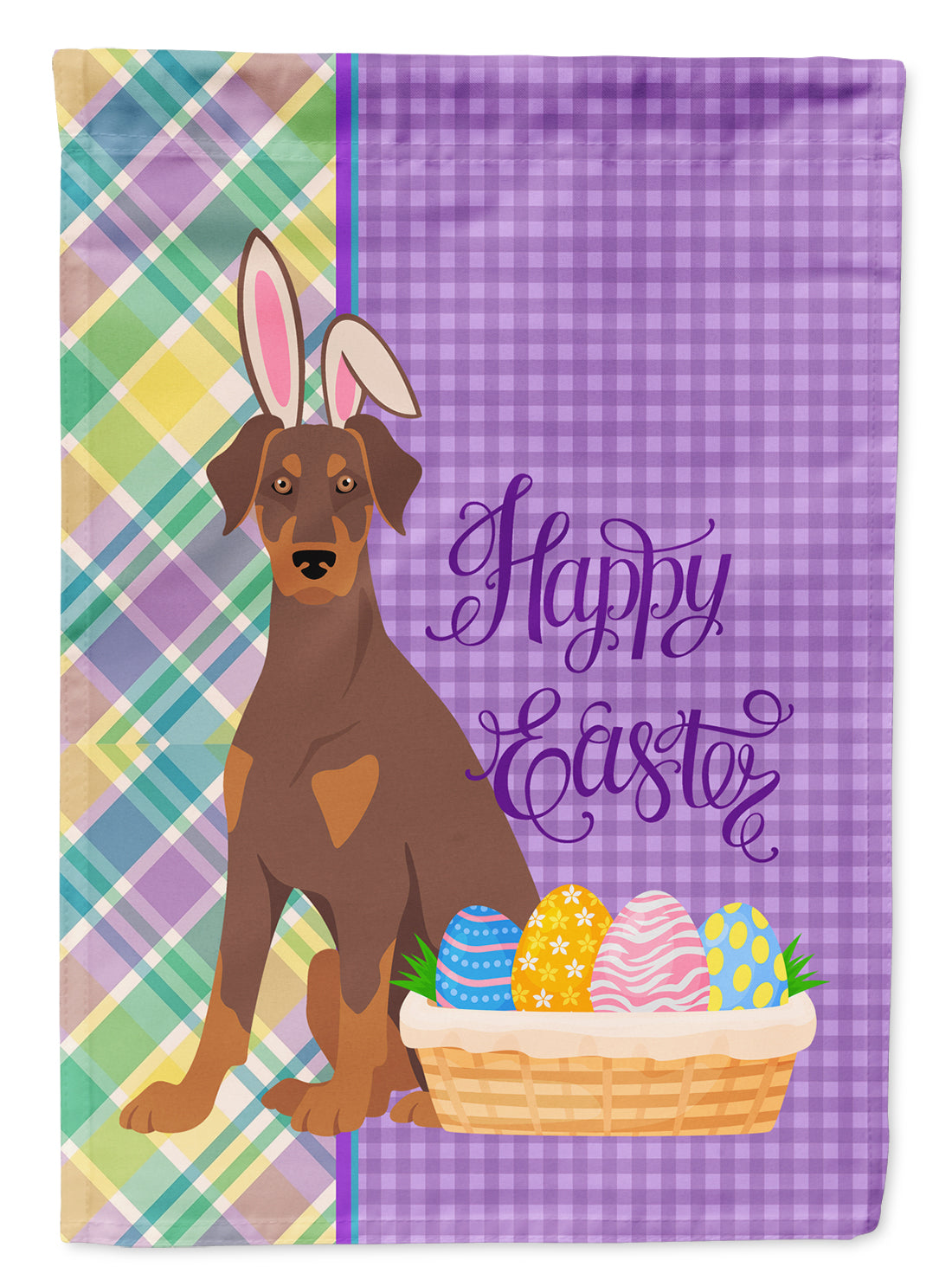 Natural Ear Red and Tan Doberman Pinscher Easter Garden Flag – Decorat