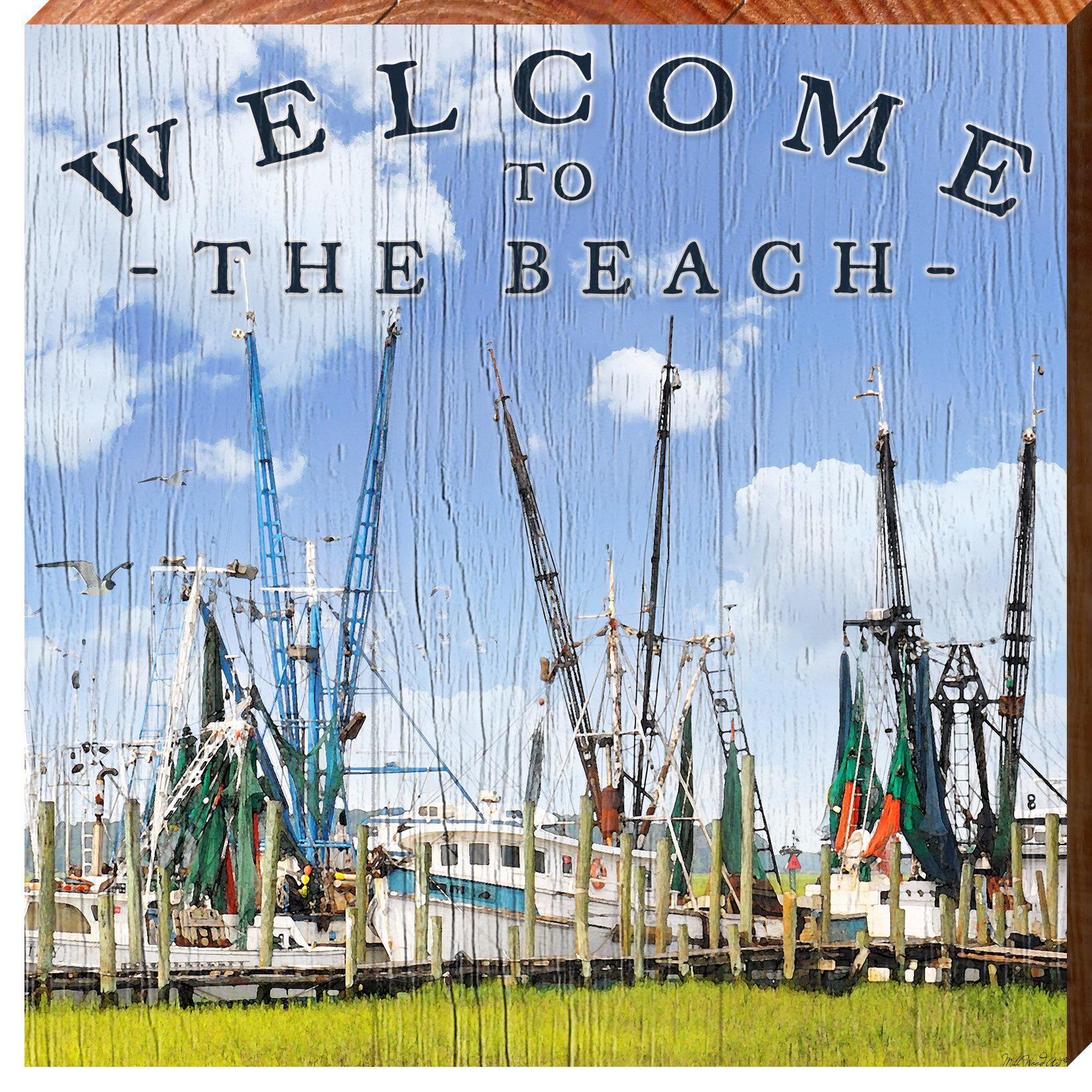 Shrimp Boat Welcome Sign | Wall Art Print on Real Wood
