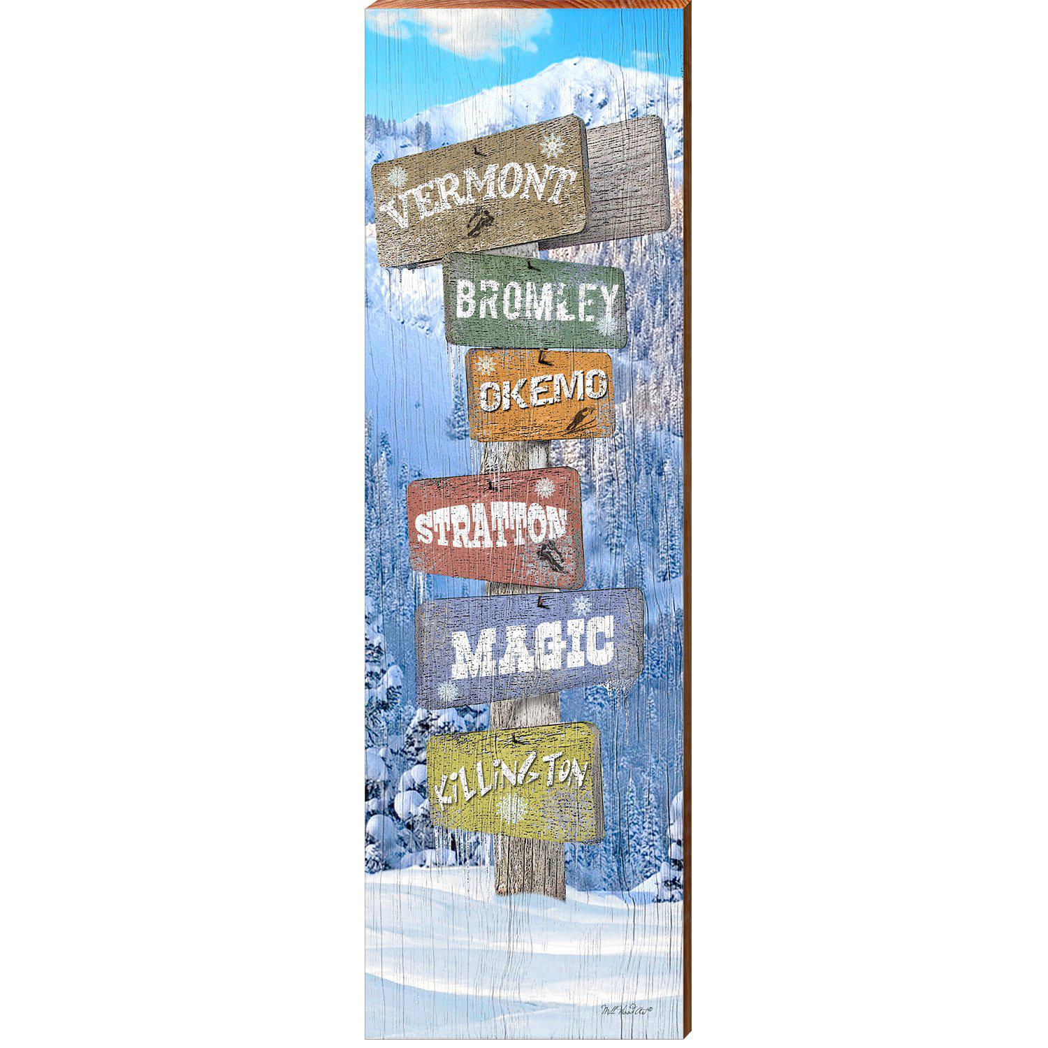 Vermont Snow Directional | Wall Art Print on Real Wood