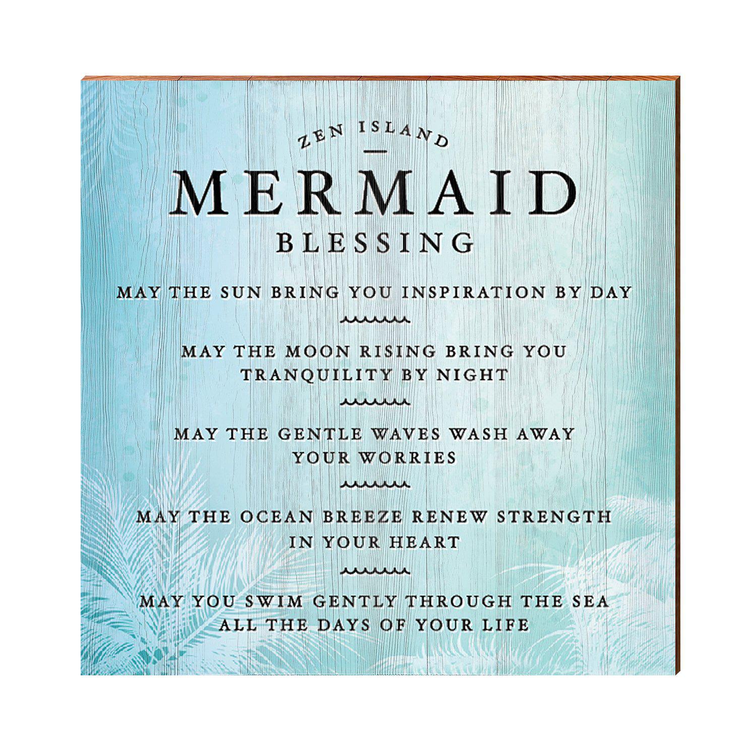 Zen Island Mermaid Blessing Wooden Sign | Wall Art Print on Real Wood