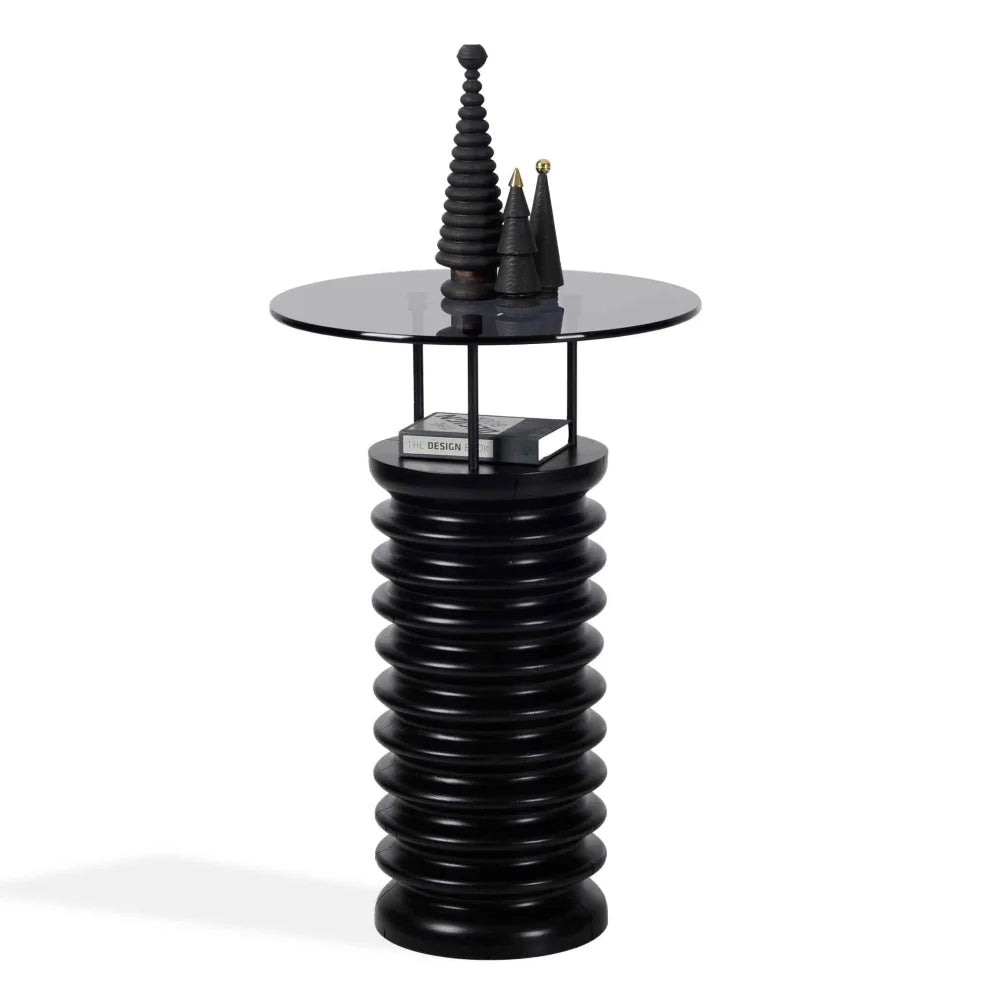 Sofra Glass Top Solid Cedar Side Table / Long