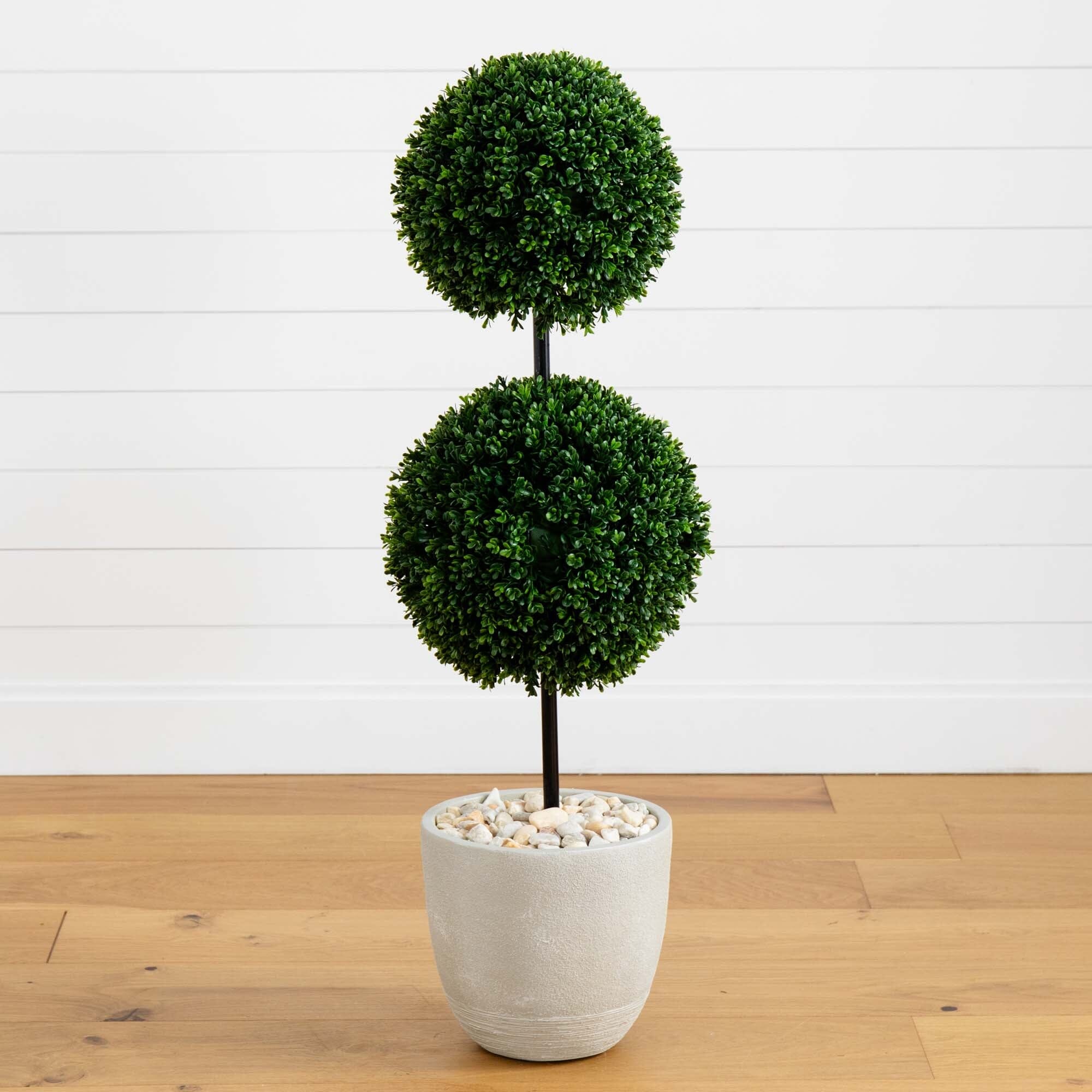 4’ Boxwood Double Ball Topiary Artificial Tree in Oval Planter (Indoor