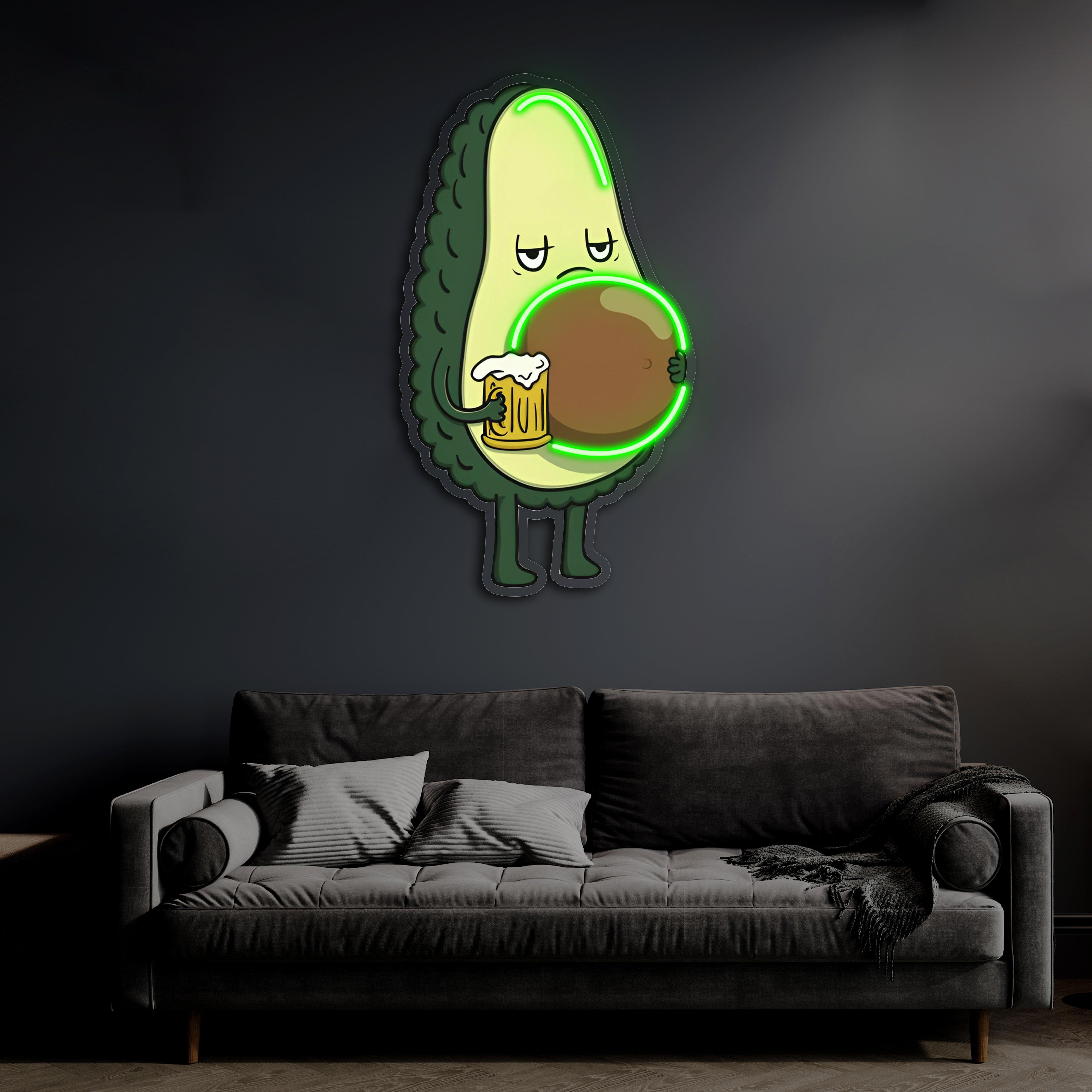 Avocado Beer UV Printed Neon, Beer Neon Wall Art, Avocado Neon Light S