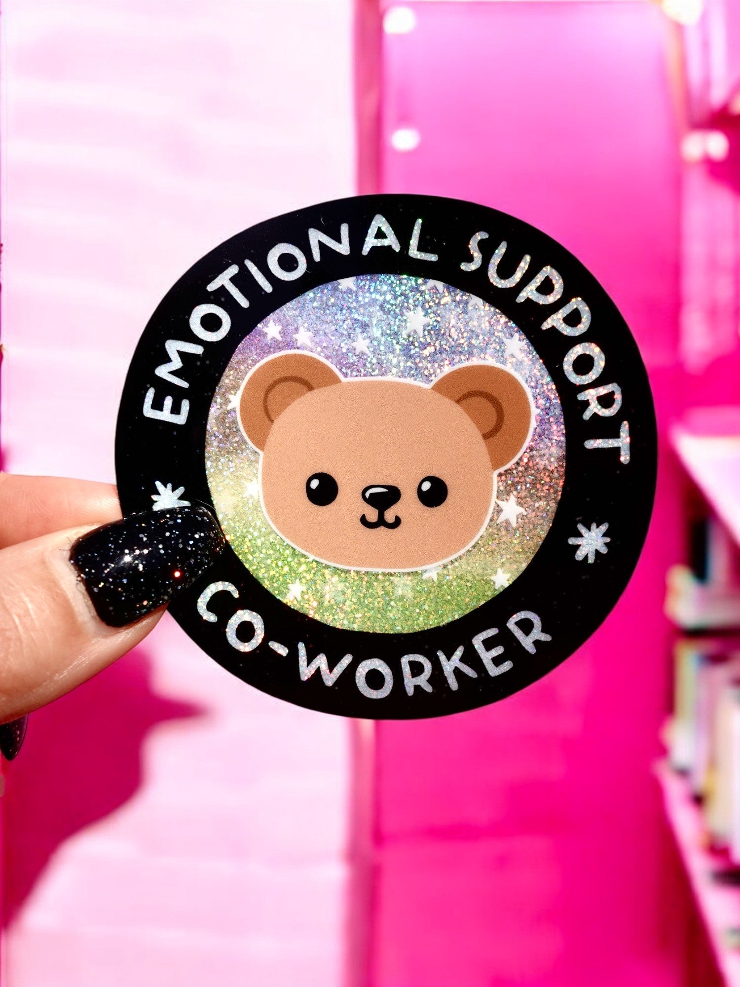 Funny Vinyl Sticker – Emotional Support Co-Worker – Glitter Holographi