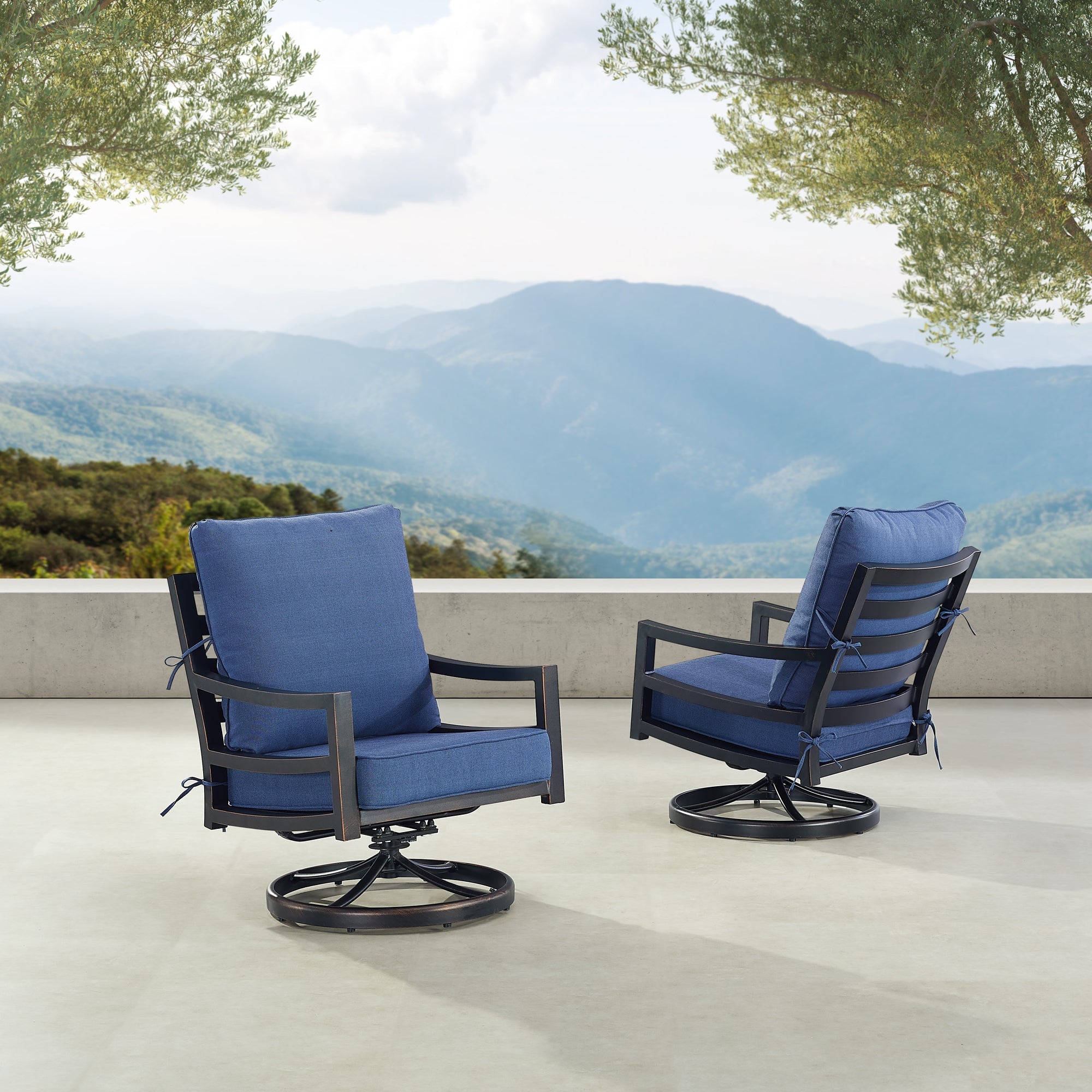 Pair of Black Aluminum Deep Seating Swivel Rocker Club Chairs with Cus