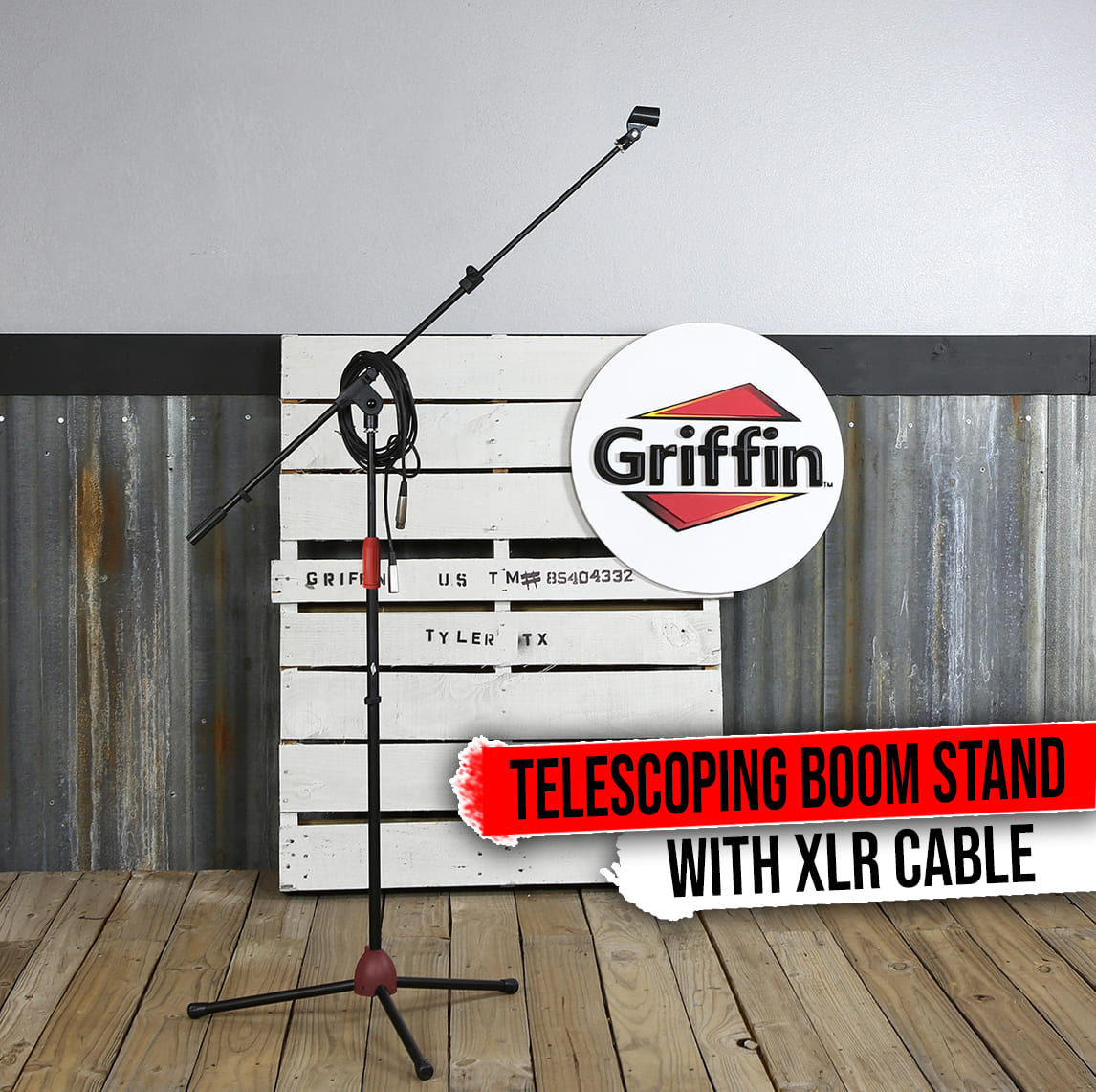 Microphone Stand with Telescoping Boom, XLR Cable and Mic Clip Package