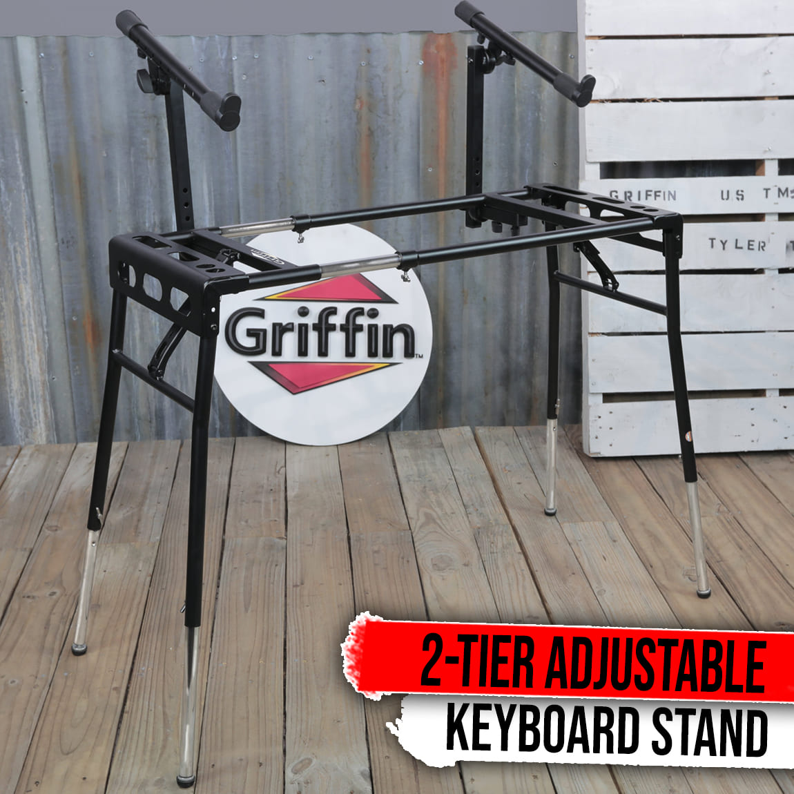 GRIFFIN 2-Tier DJ Coffin Workstation Stand | Double Table Top Keyboard