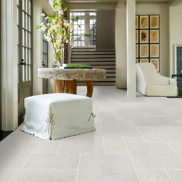 Shell Stone White Fossil Limestone Tumbled Pattern Set Tiles Floor and