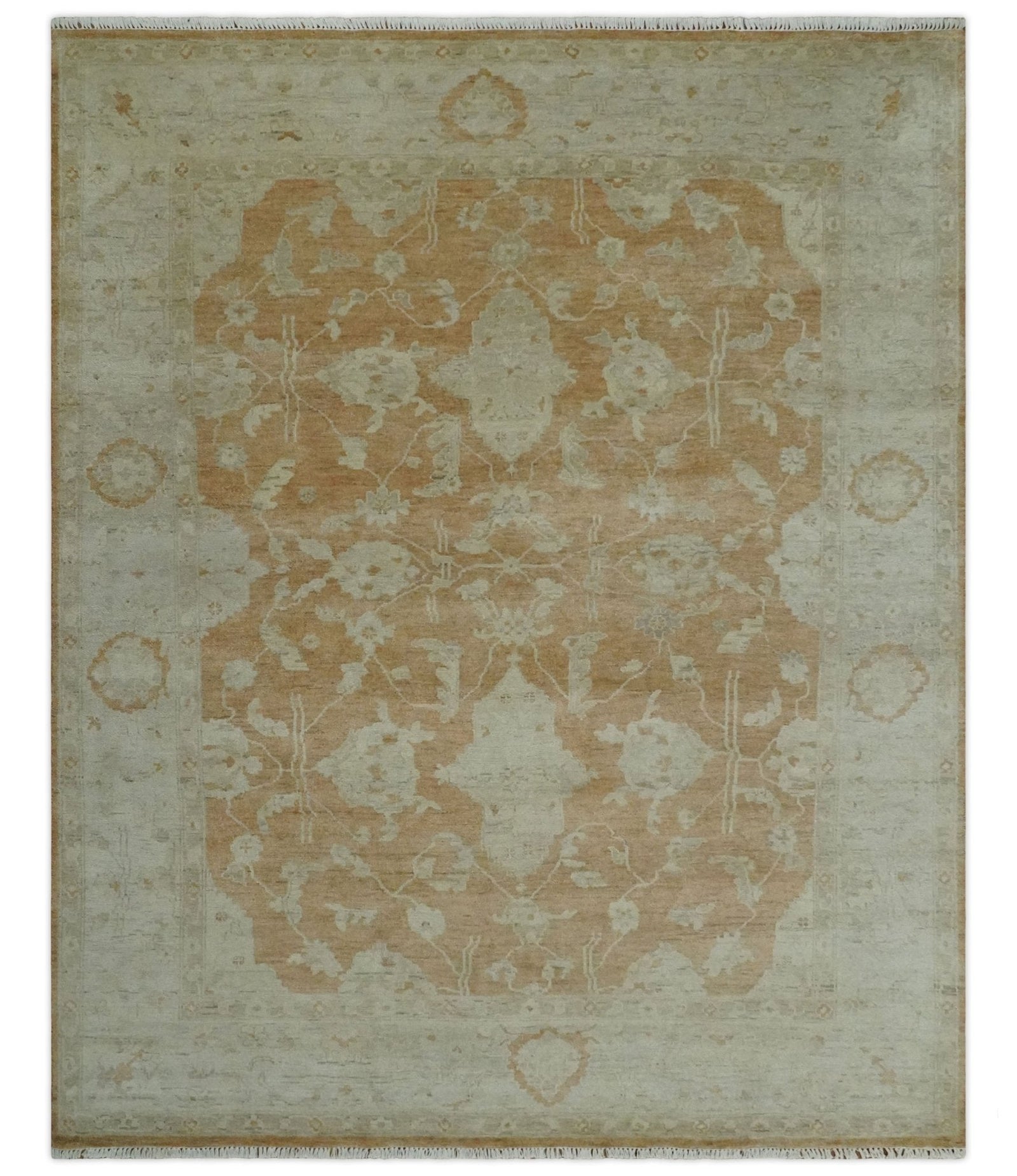 Vintage Style Rust and Beige Hand knotted Traditional Oushak 8x10 and